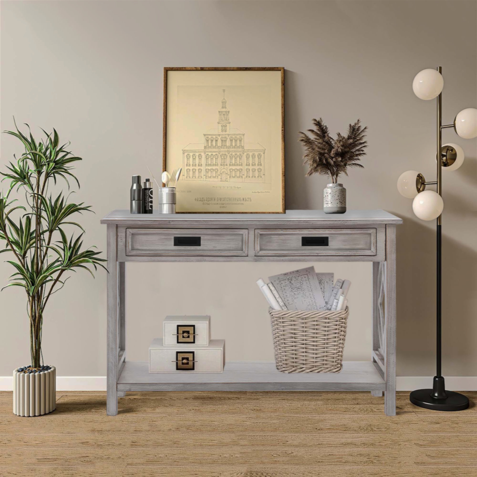Gracie Oaks Console Bashford avec 2 tiroirs et 1 tablette, table d ...