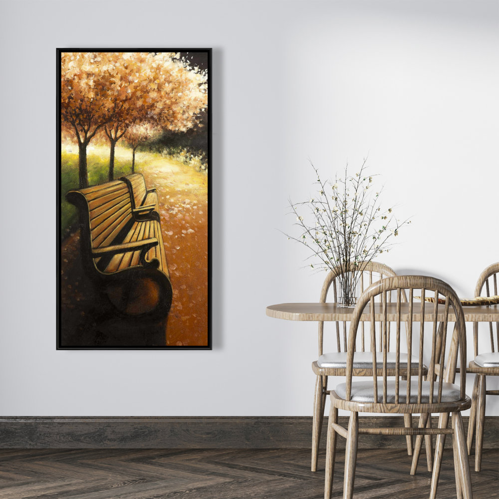 Wildon Home® Park Bench on a Fall Day - Floater Frame Print on Canvas ...