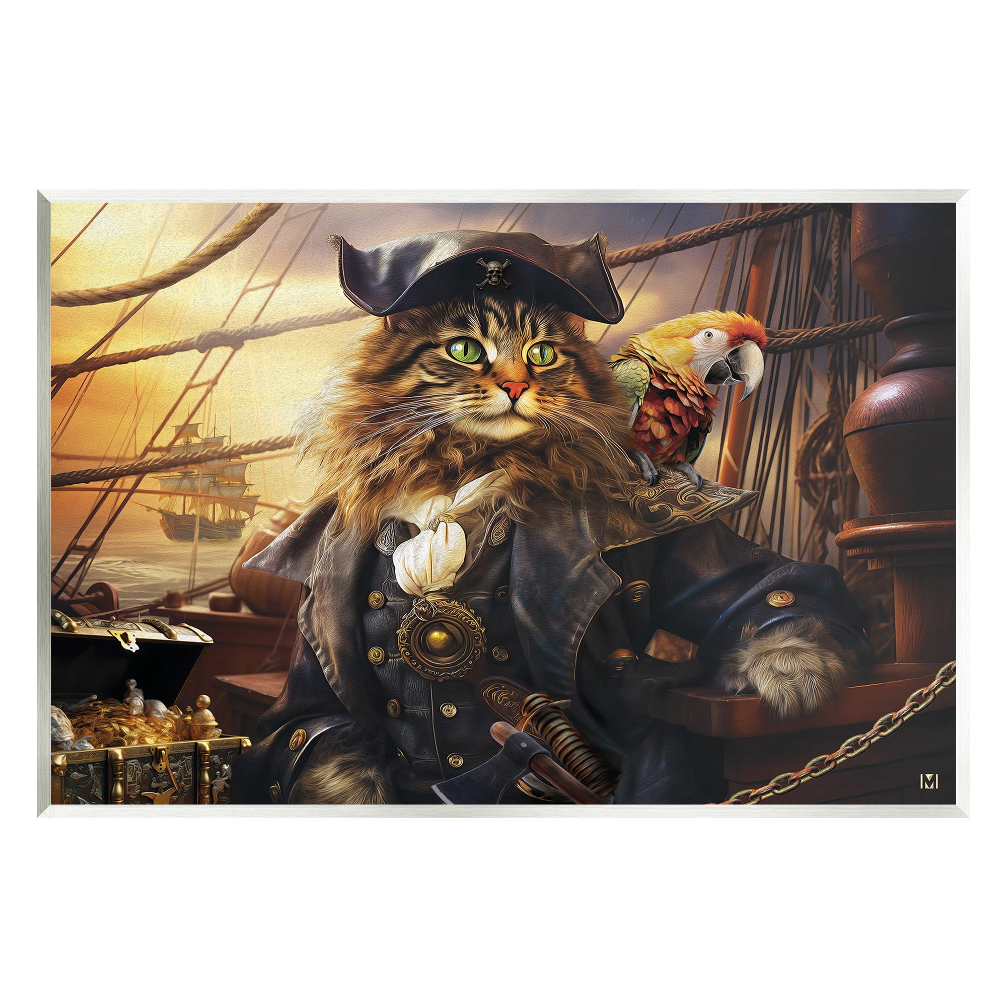 Stupell Industries Pirate Cat on Ship Wall Plaque Art by Michael David ...