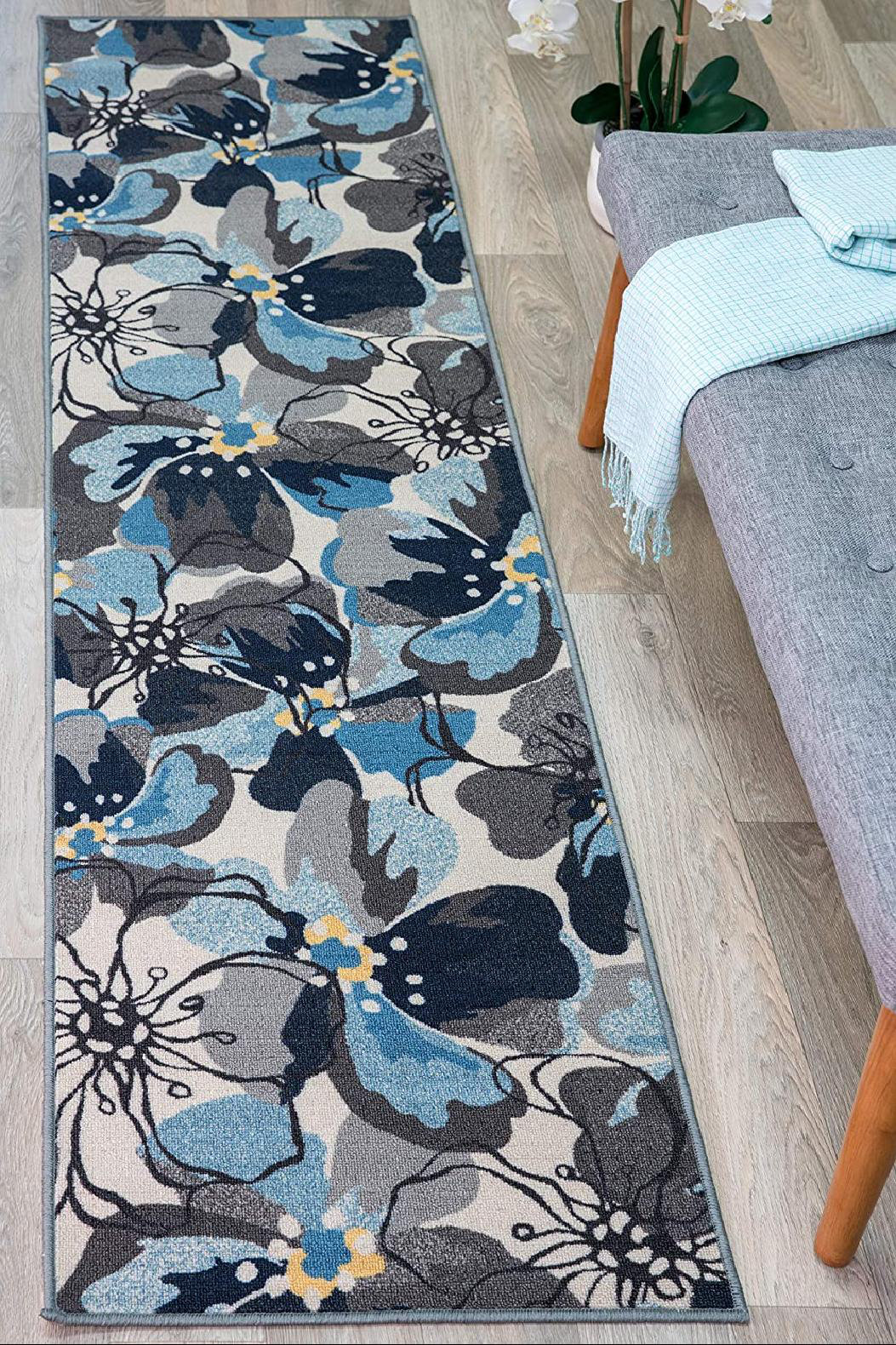 Winston Porter Diamantina Floral Machine Woven Nylon Area Rug in Gray ...