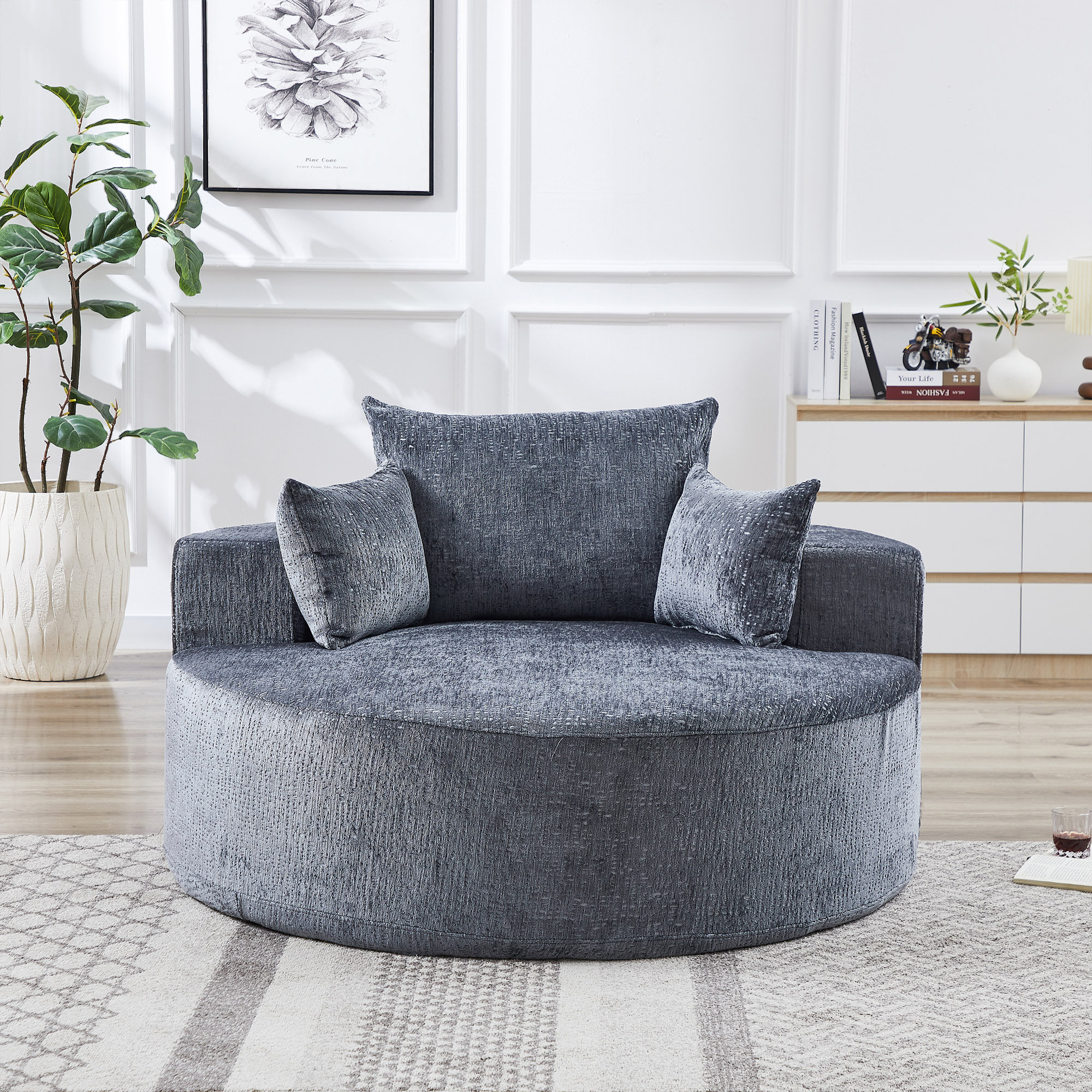 Latitude Run® Chenille Sponge Single Sofa,Fluffy Modern Sleeper Chair ...