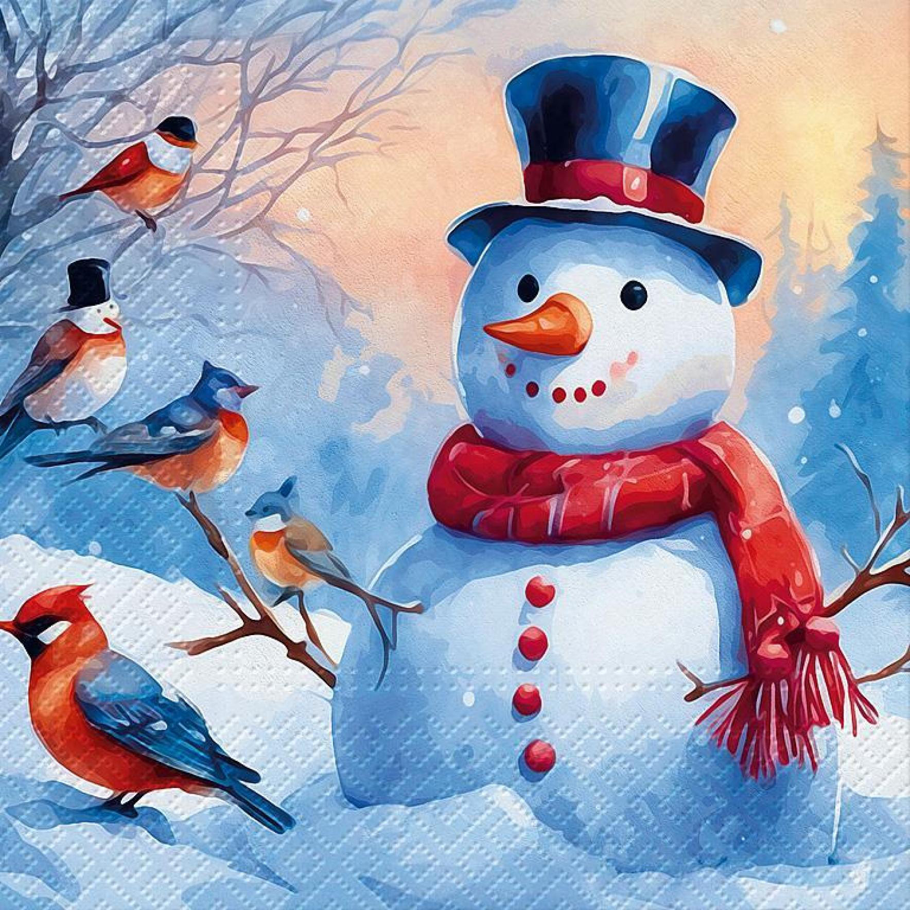 MDR Trading Inc. Set Of 20 Luncheon Size Snowman And Birds Napkins ...