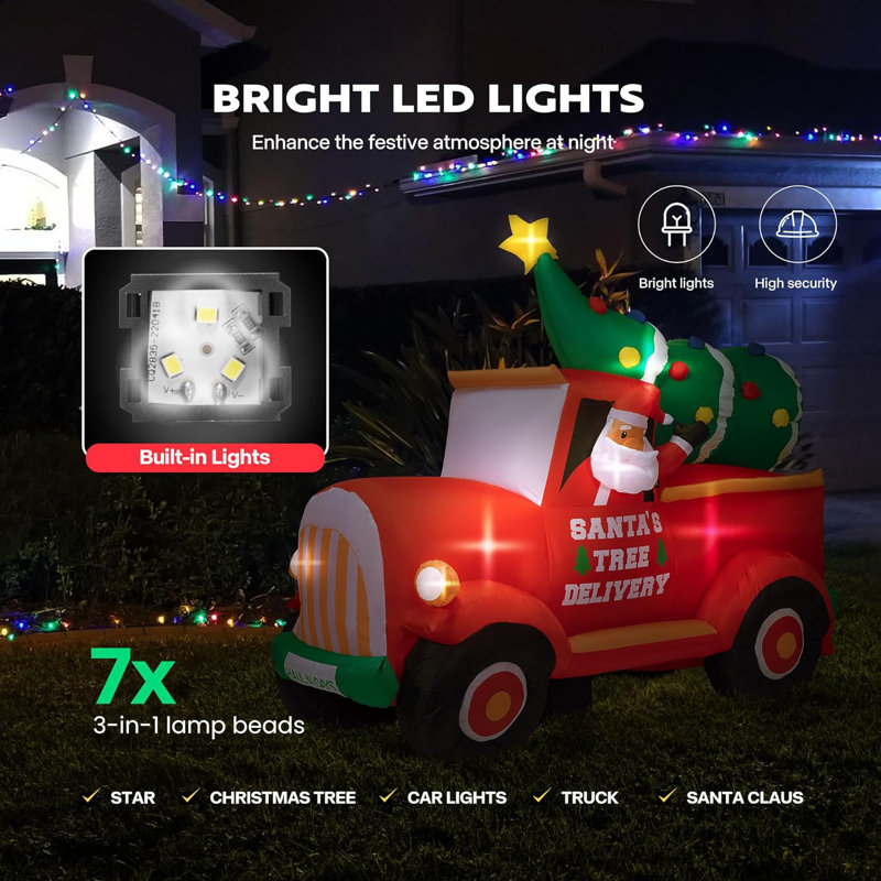 The Holiday Aisle® Emila Outdoor Lighted Christmas Inflatable Santa on ...