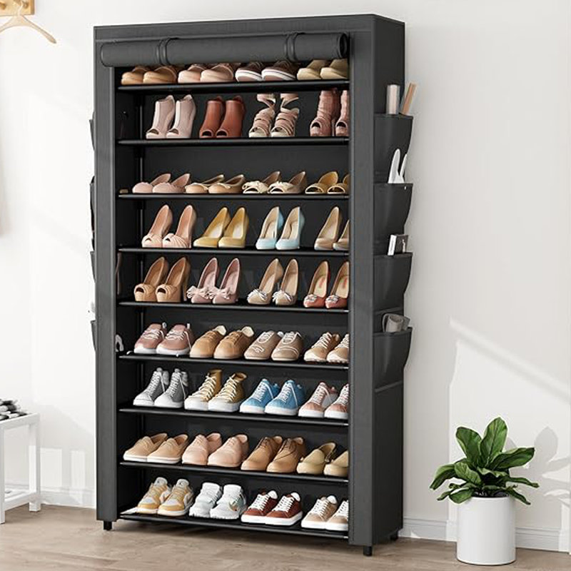 Latitude Run® 10-Tier Shoe Rack with Cover & 8 Pockets, Holds 40-50 ...