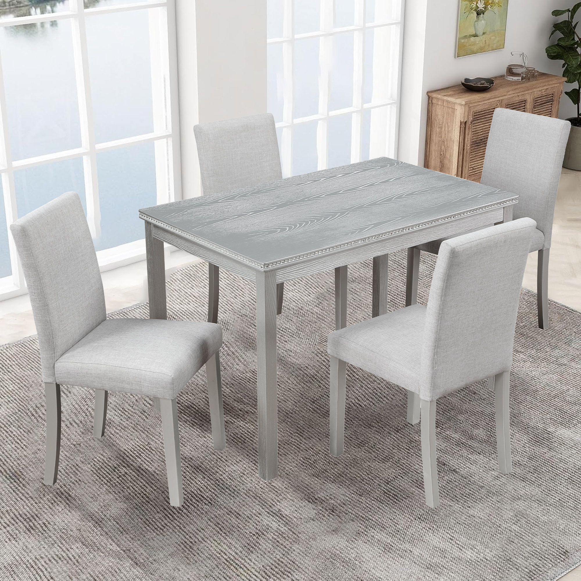 Ebern Designs 5-Piece Crystal Accented Wooden Dining Set, Includes ...