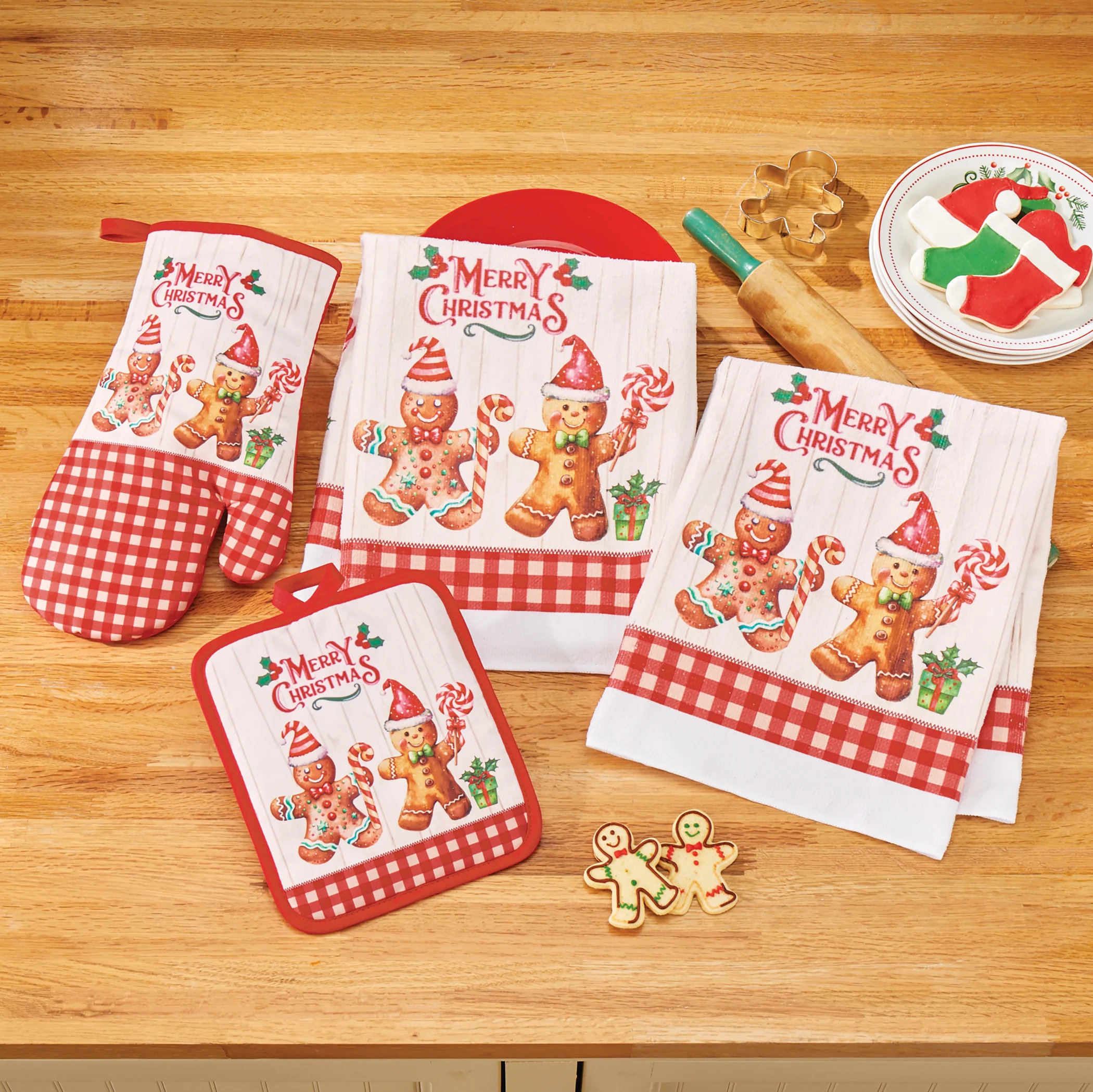 Winston Brands 4-Piece Merry Christmas Gingerbread Man Kitchen Set ...