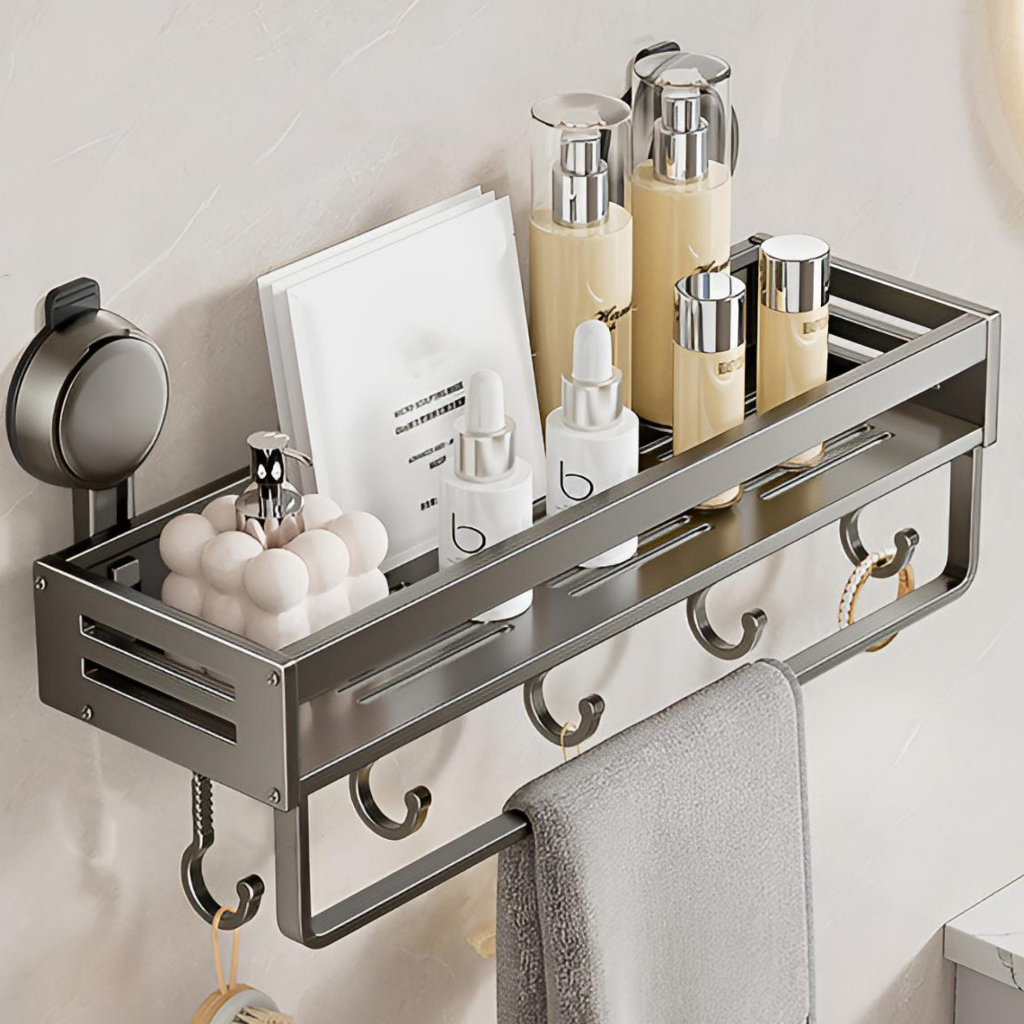 Rebrilliant Suction Cup Non Perforated Bathroom Storage Rack, Bathroom ...