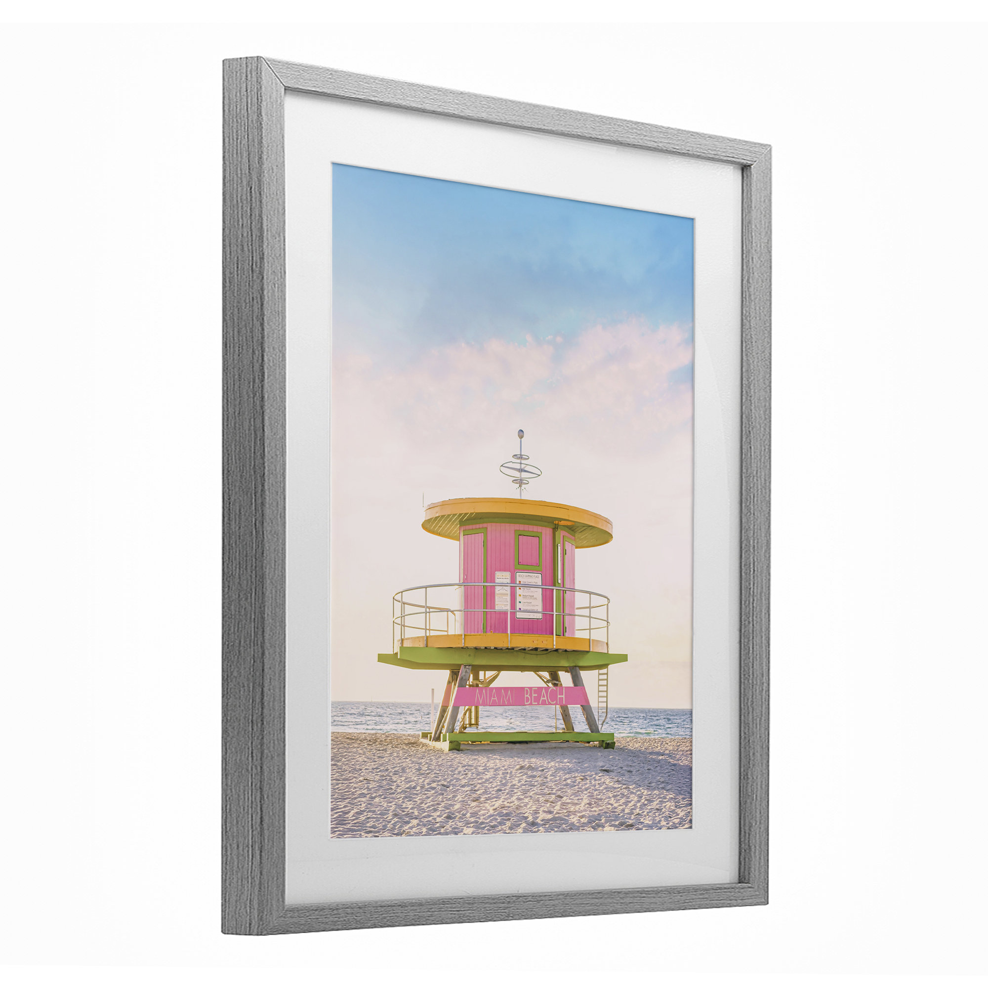 Rosecliff Heights Pink Lifeguard Stand Landscape Framed Print Under ...