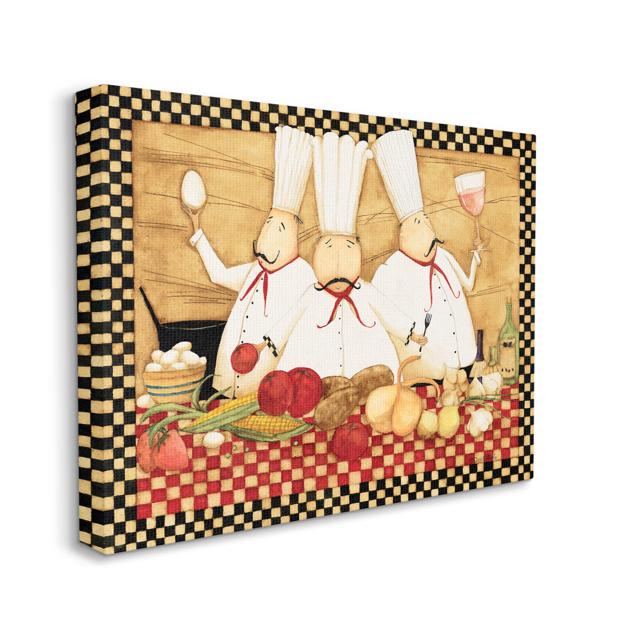 Stupell Industries Vintage Chefs Checkered Kitchen Canvas Wall Art By ...