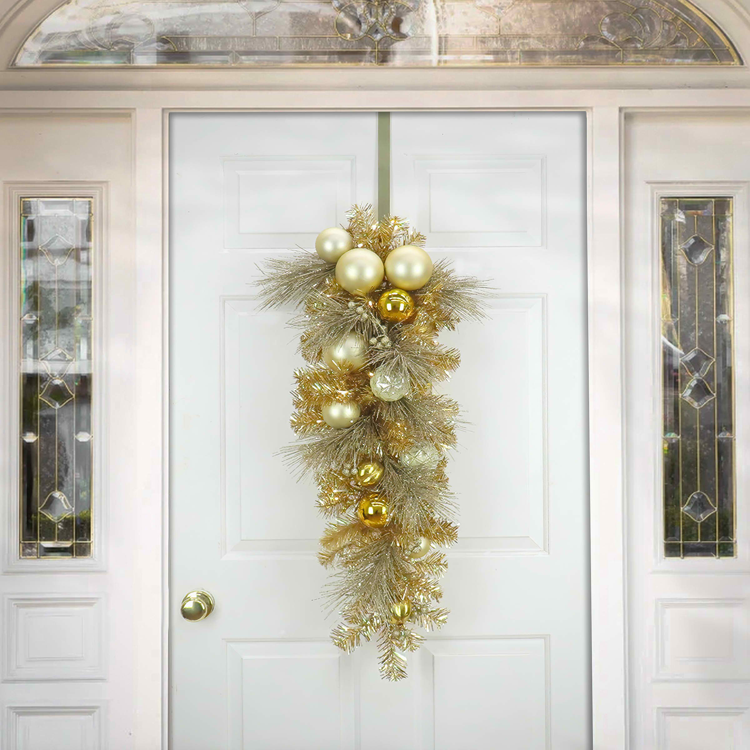 National Tree Company, 36" Christmas Be Merry Decorated Gold Teardrop ...