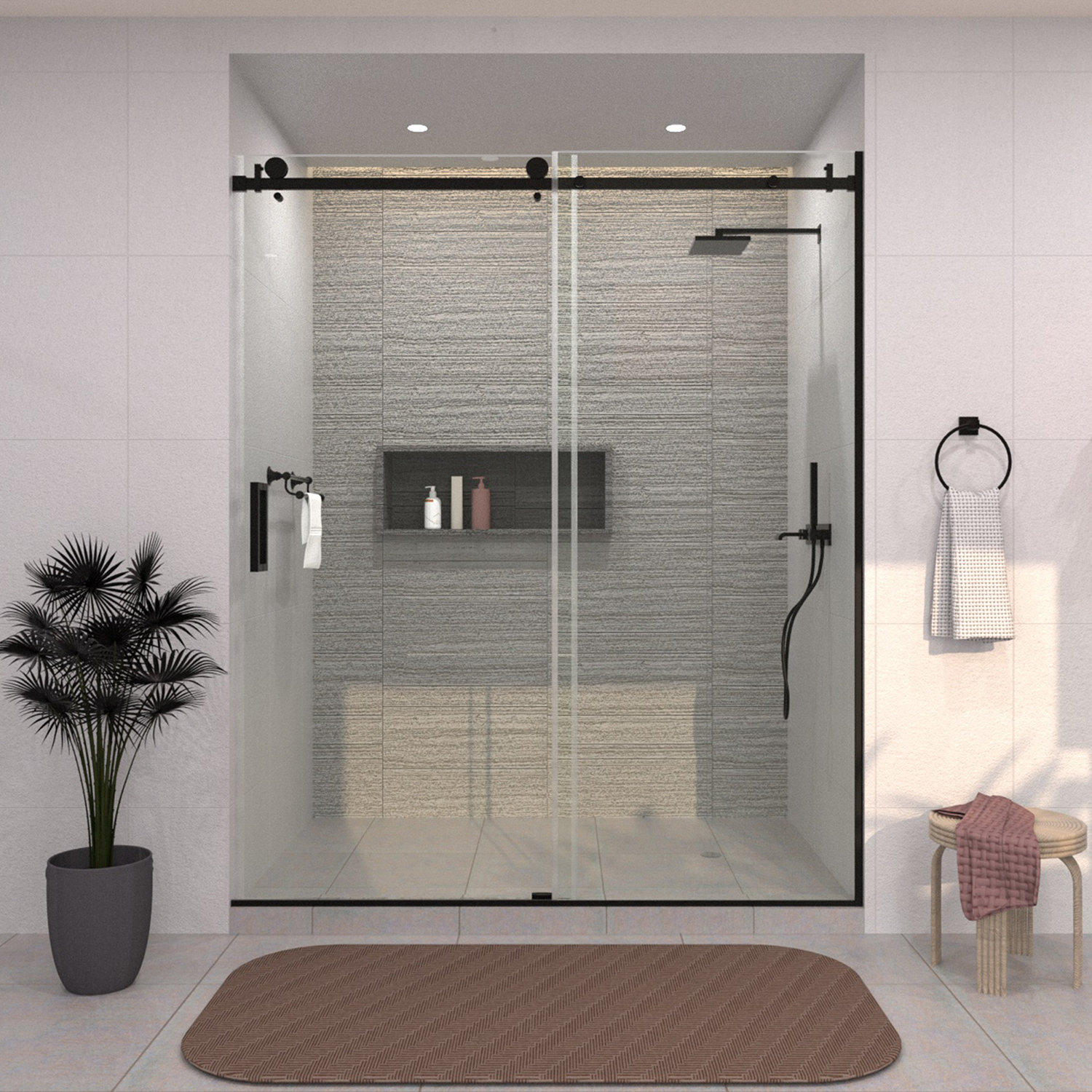 Taimei 60 In. W X 76 In. H Sliding Semi-Frameless Shower Door Finish ...