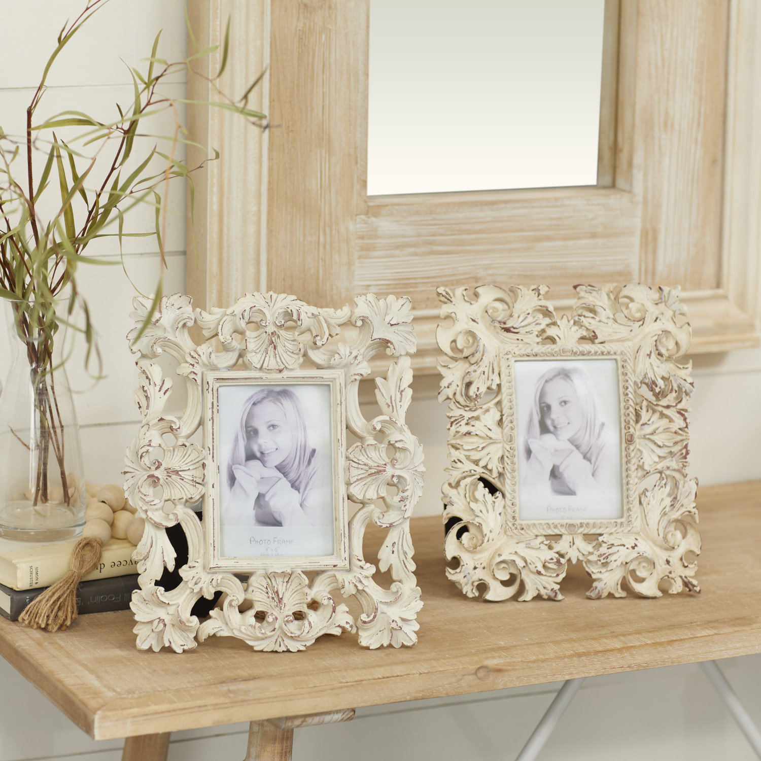 Ophelia & Co. Polystone Handmade Intricate Carved 1 Slot Scroll Photo ...