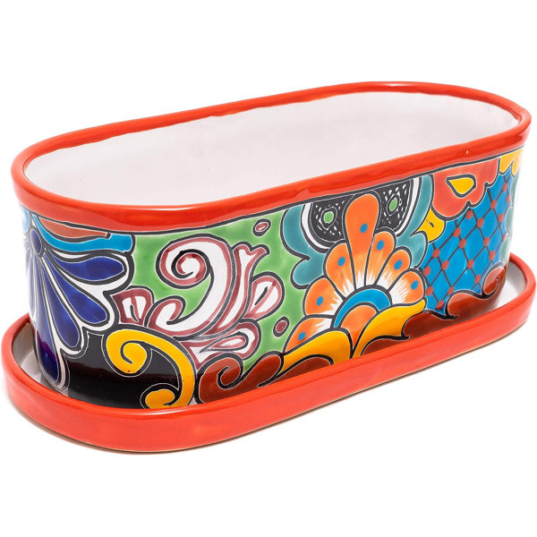 Arlmont & Co. Noeliz Handmade Mexican Talavera Colorful Flower Pot ...