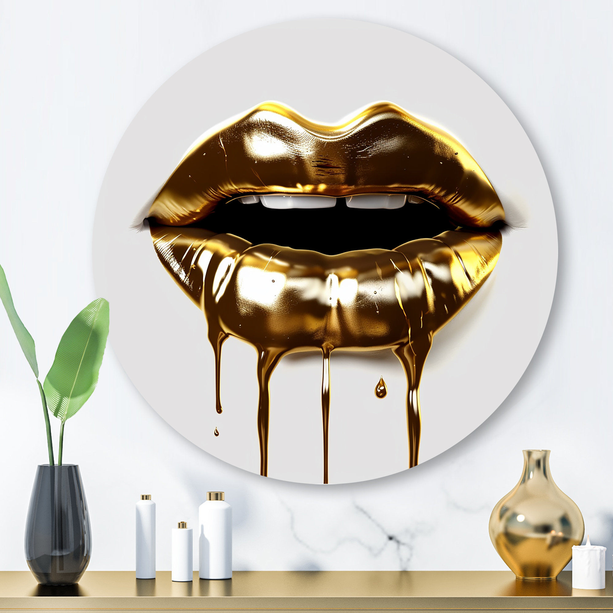 Mercer41 Mardean Gold Lips Of Luxury VI - Fashion Round Metal Wall Art ...