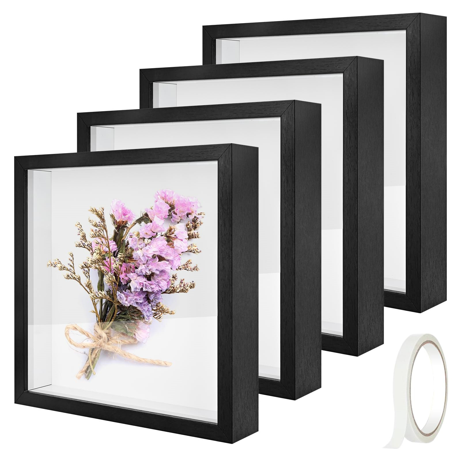 RILVIX 4 Pack 8x10 Shadow Box Frame - Black 3D Wood Display Case with ...