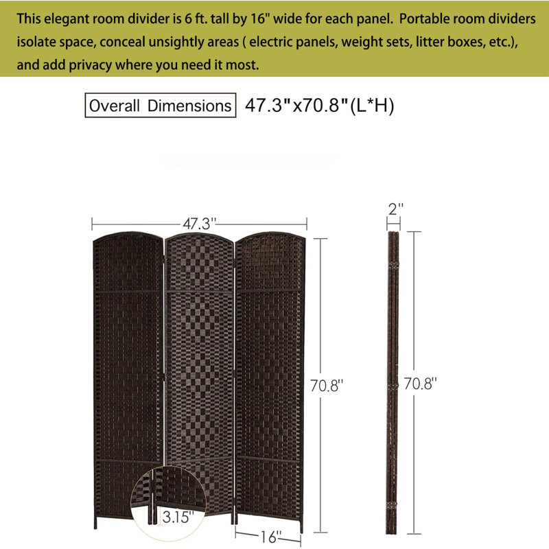 Tiprol 6FT Partition Room Divider Separator 3 Panels Folding Privacy ...