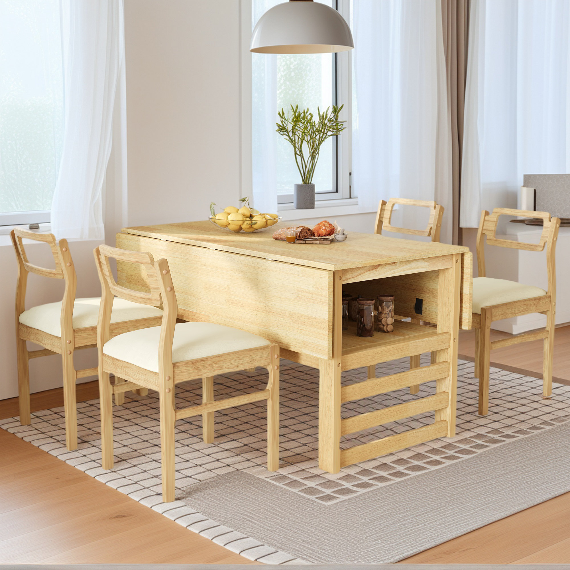Ivy Bronx Extendable Dining Table Set For 4 W/Storage Shelf Dining ...
