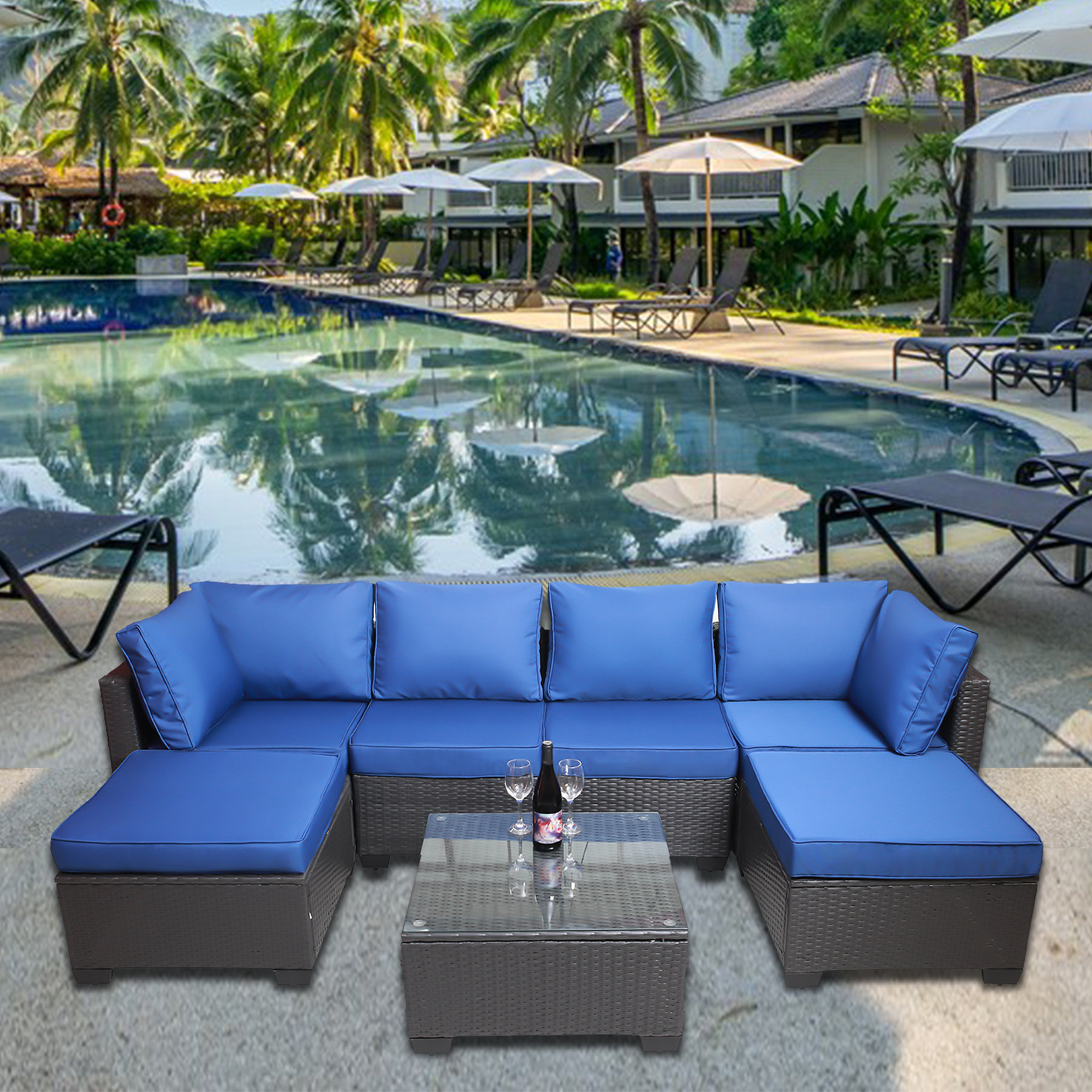 Dakota Fields Outdoor Garden Patio Furniture 7-Piece PE Rattan Wicker ...