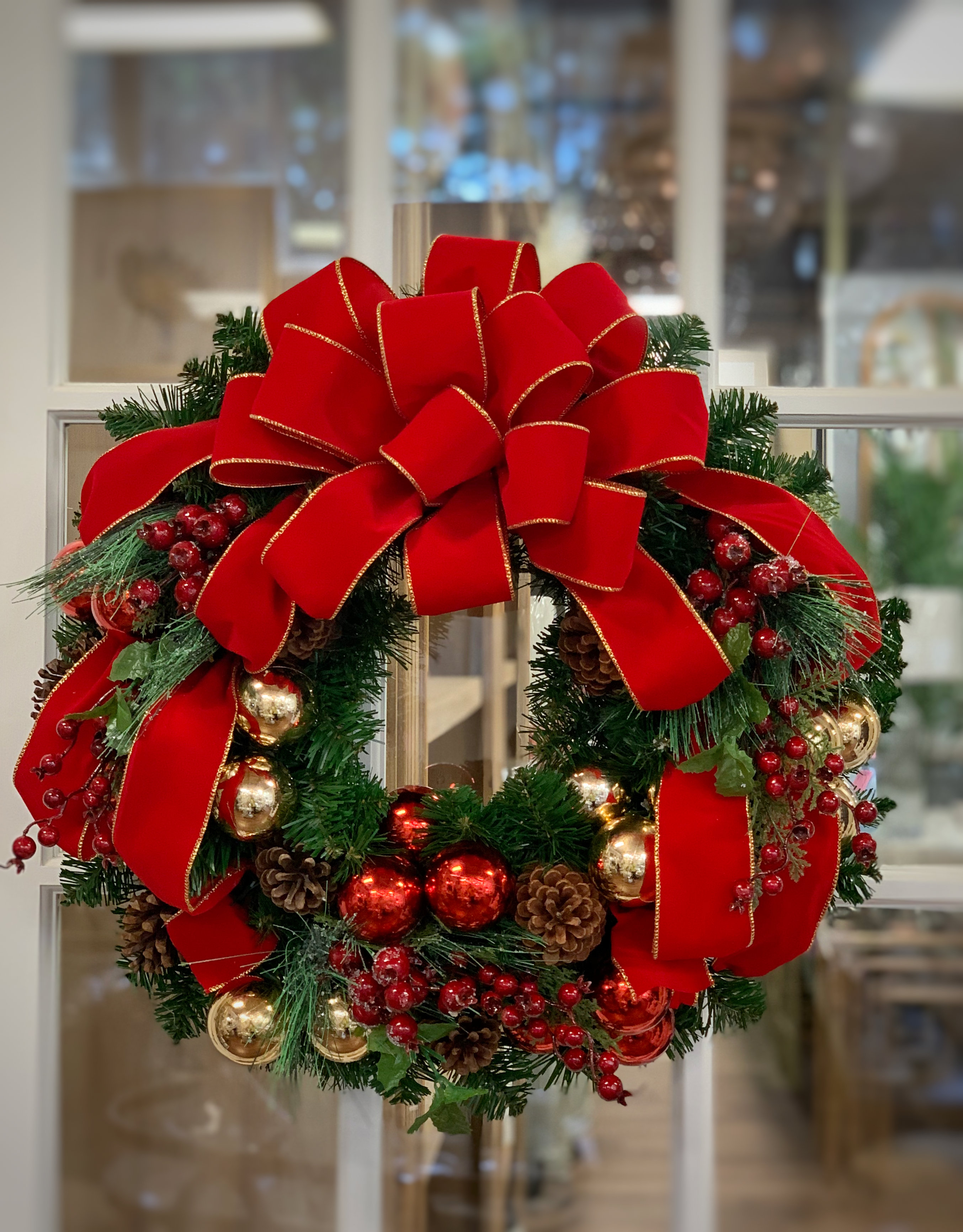 The Twillery Co. Holiday Wreath with Red and Gold Ornaments, Berries ...