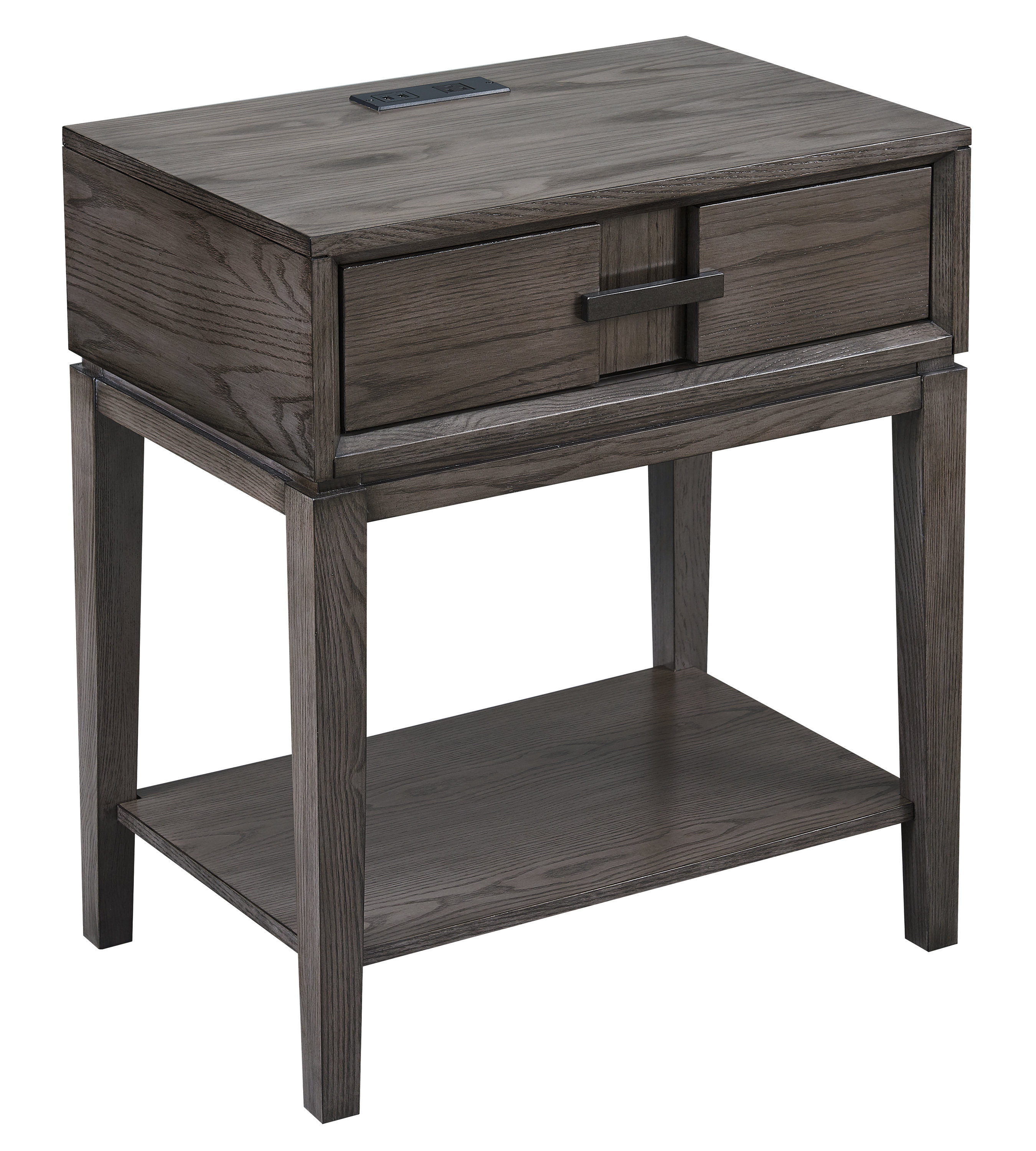 Red Barrel Studio Solid Oak Wood Recessed Design Side Table with AC/USB ...