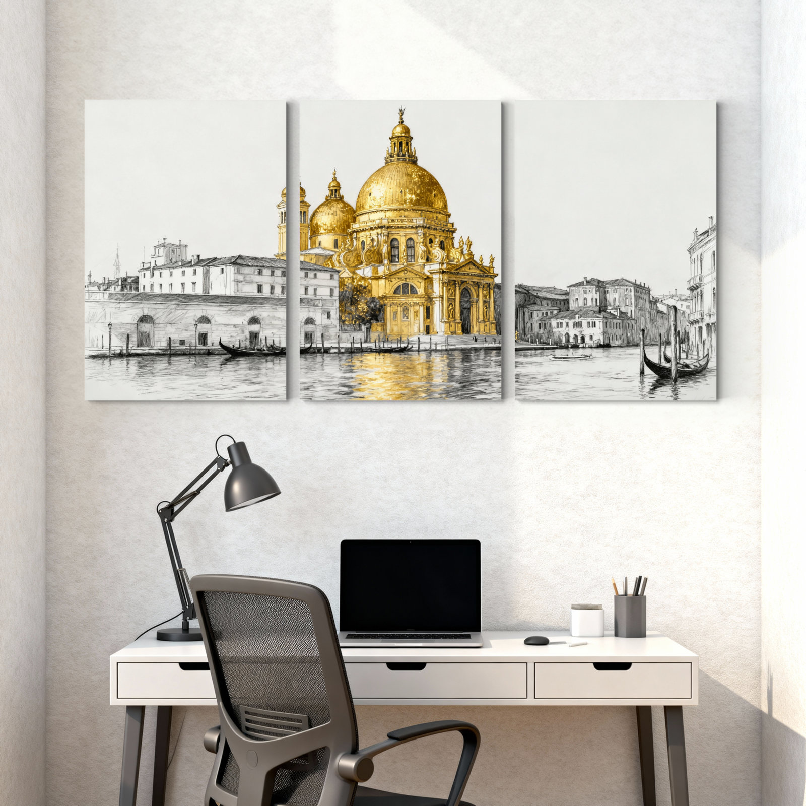Mercer41 landmark building Church On Water Reflections Set of 3 Canvas ...