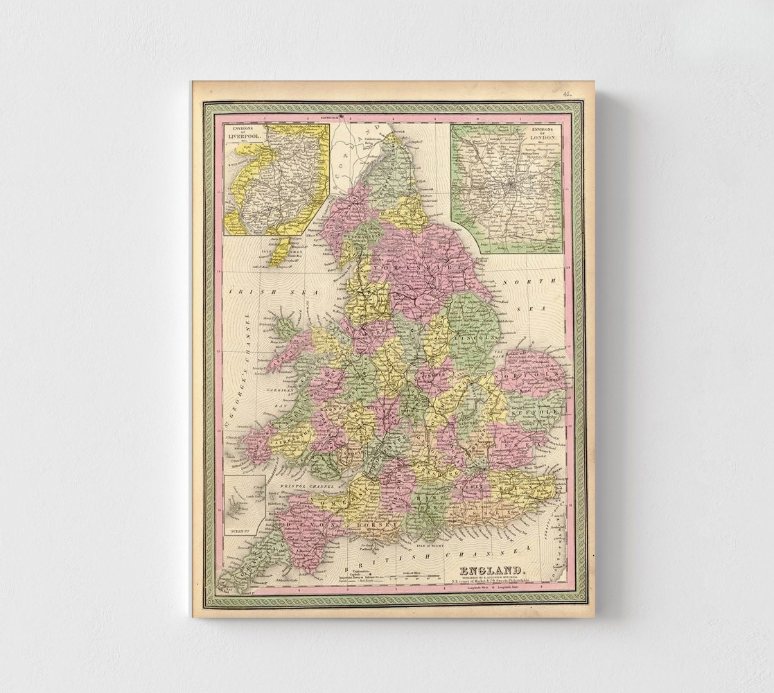 WeFrameArt England 1849, Old Map Of England Print, UK Historic Poster ...