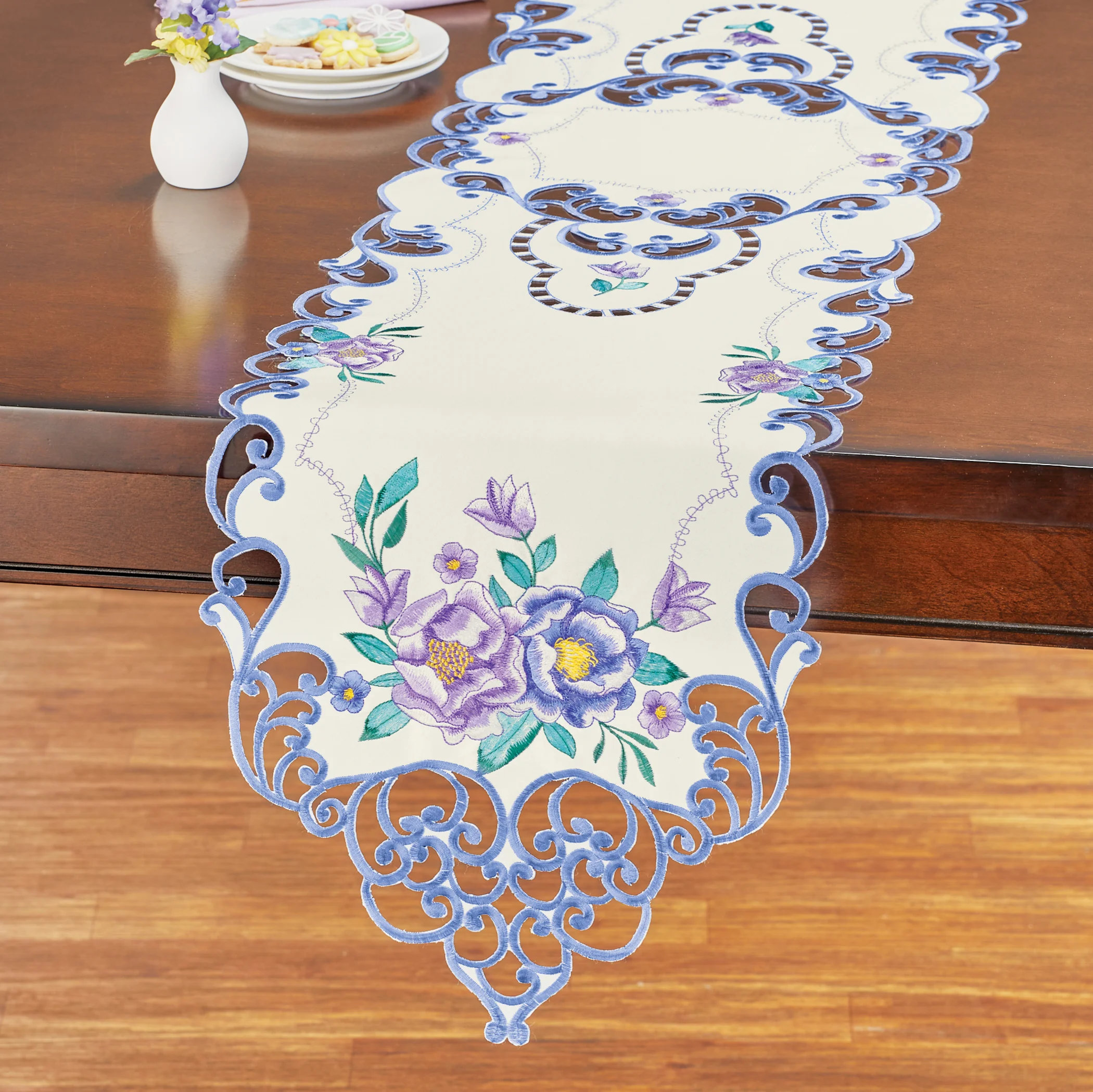 Winston Porter Elegant Embroidered Rose Floral Table Linens | Wayfair
