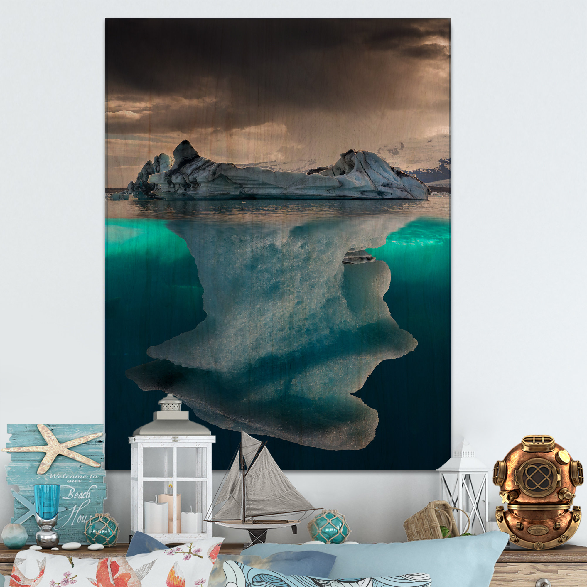 Highland Dunes Large Iceberg in Sea - Sea & Shore Wood Wall Decor | Wayfair