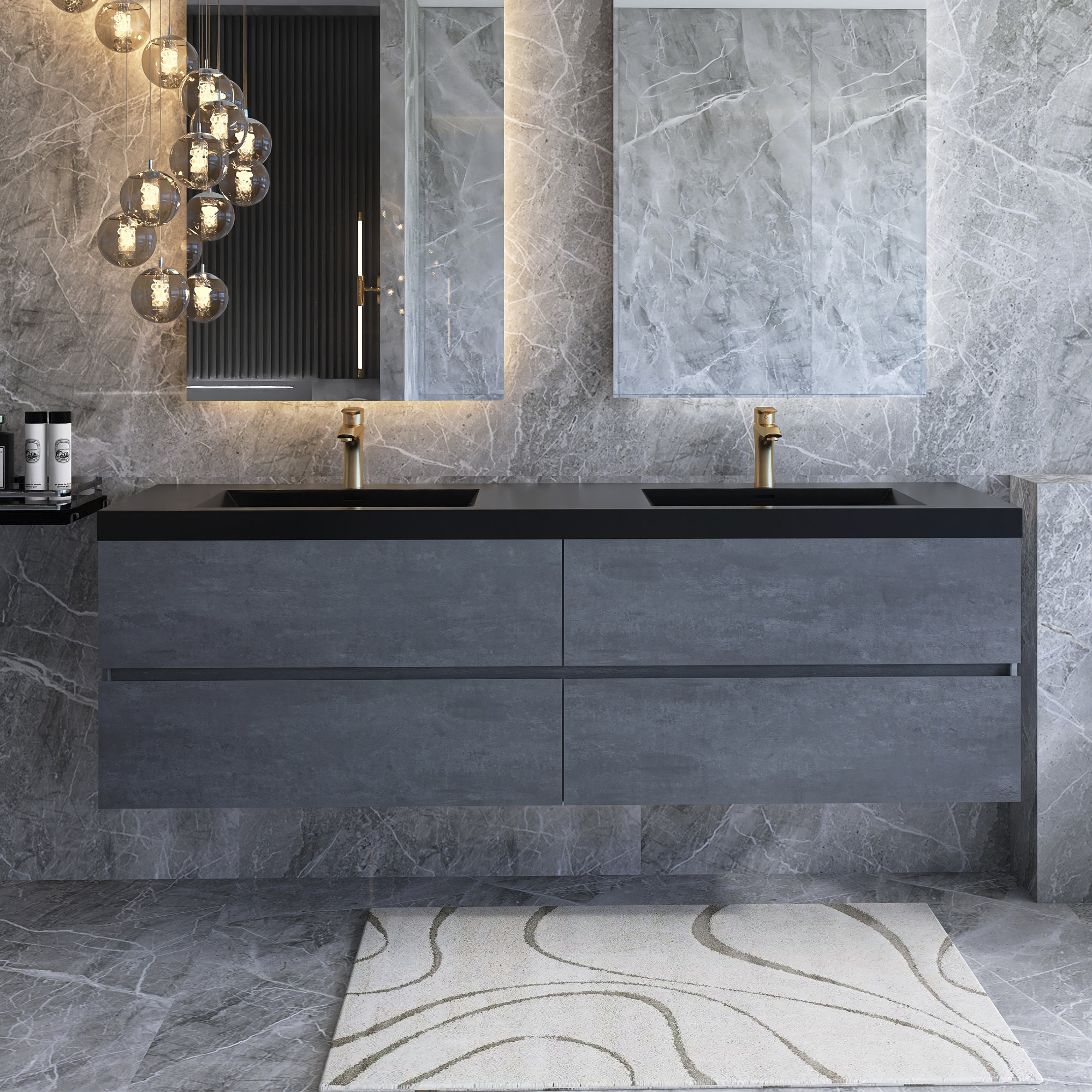 Latitude Run® 72 Inch Plywood Wall-Mounted Bathroom Vanity Set In Gray ...