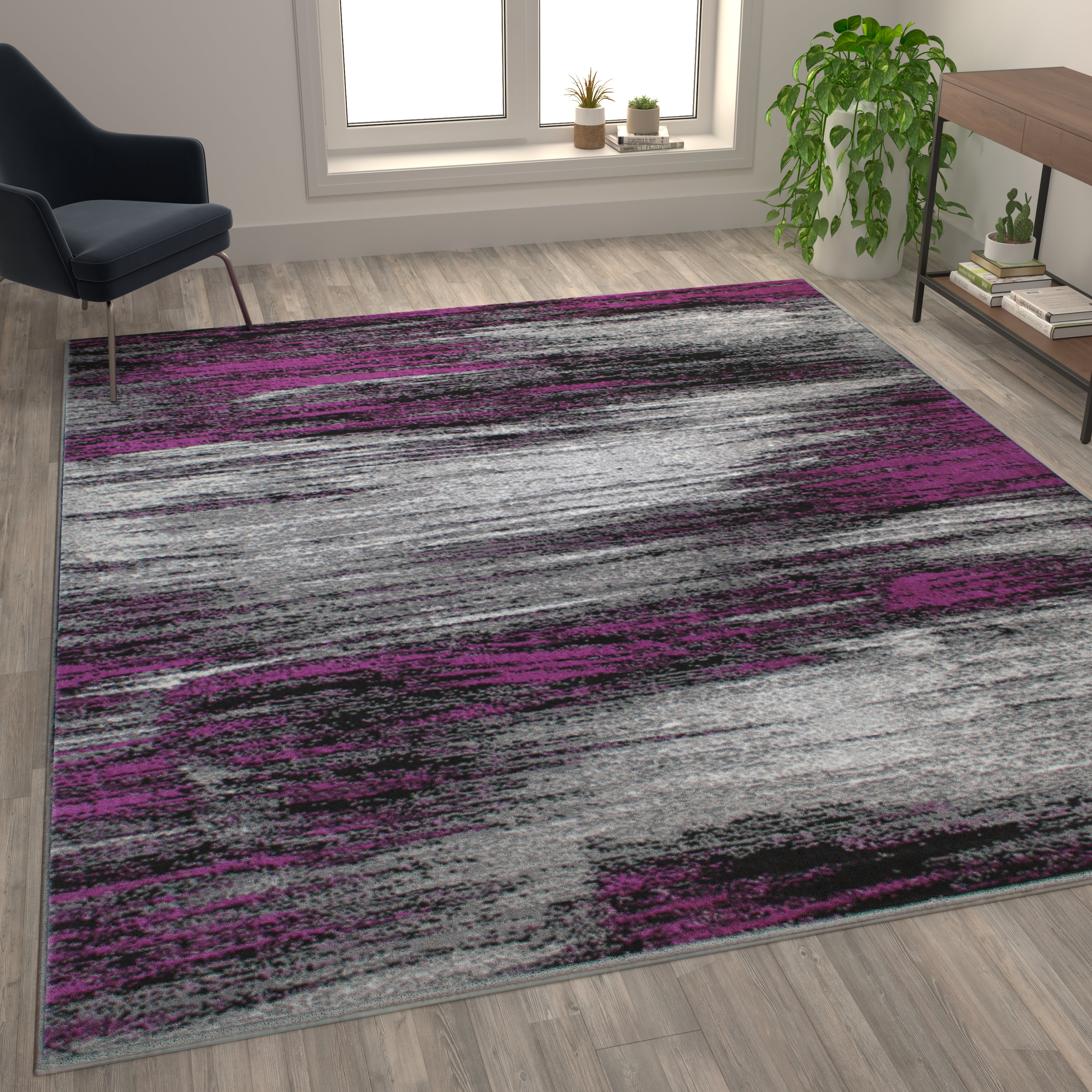 17 Stories Alexavior Purple/Gray Abstract Scraped Pattern Area Rug ...