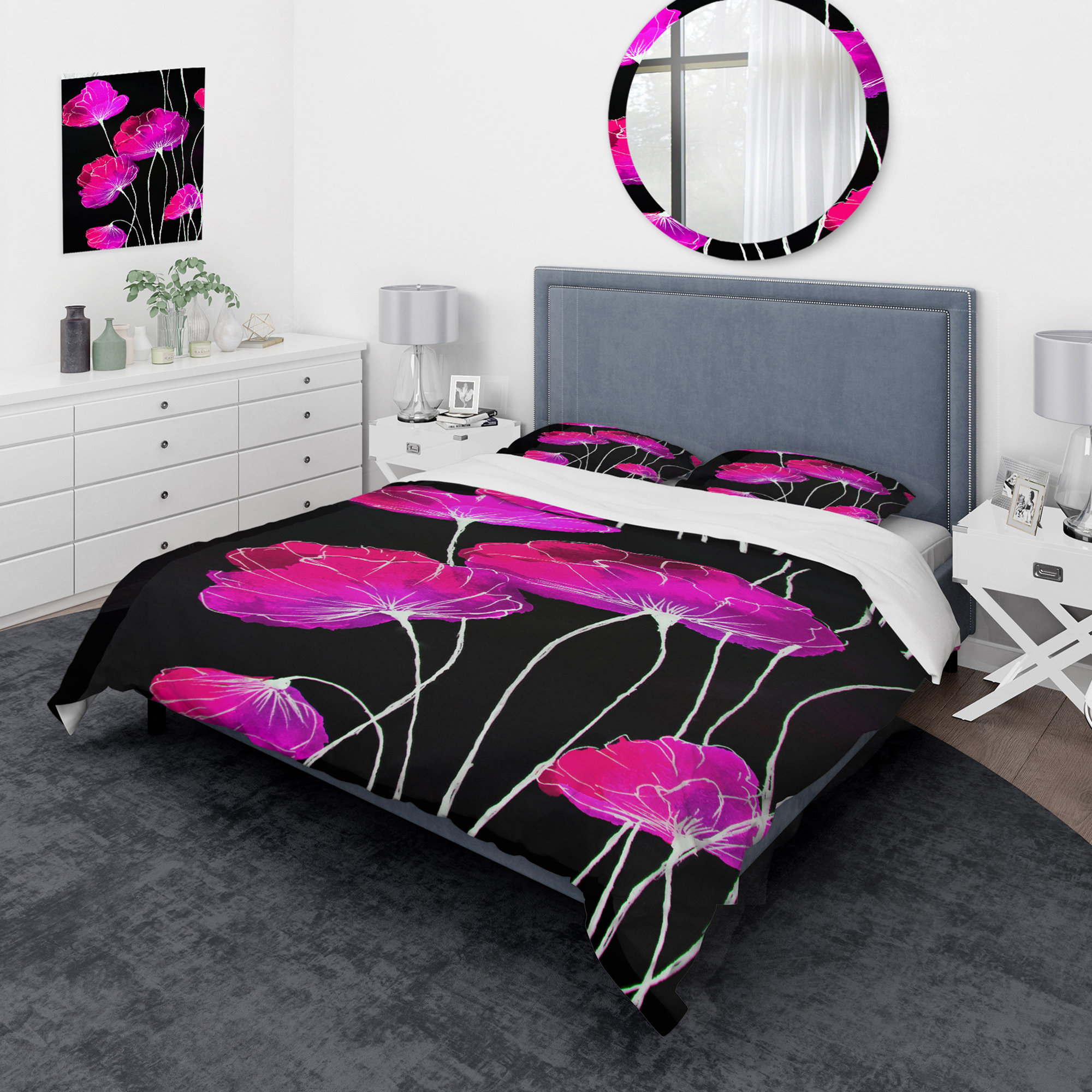 Design Art Abstract Red Flower Detail On Black I - Traditional Duvet ...