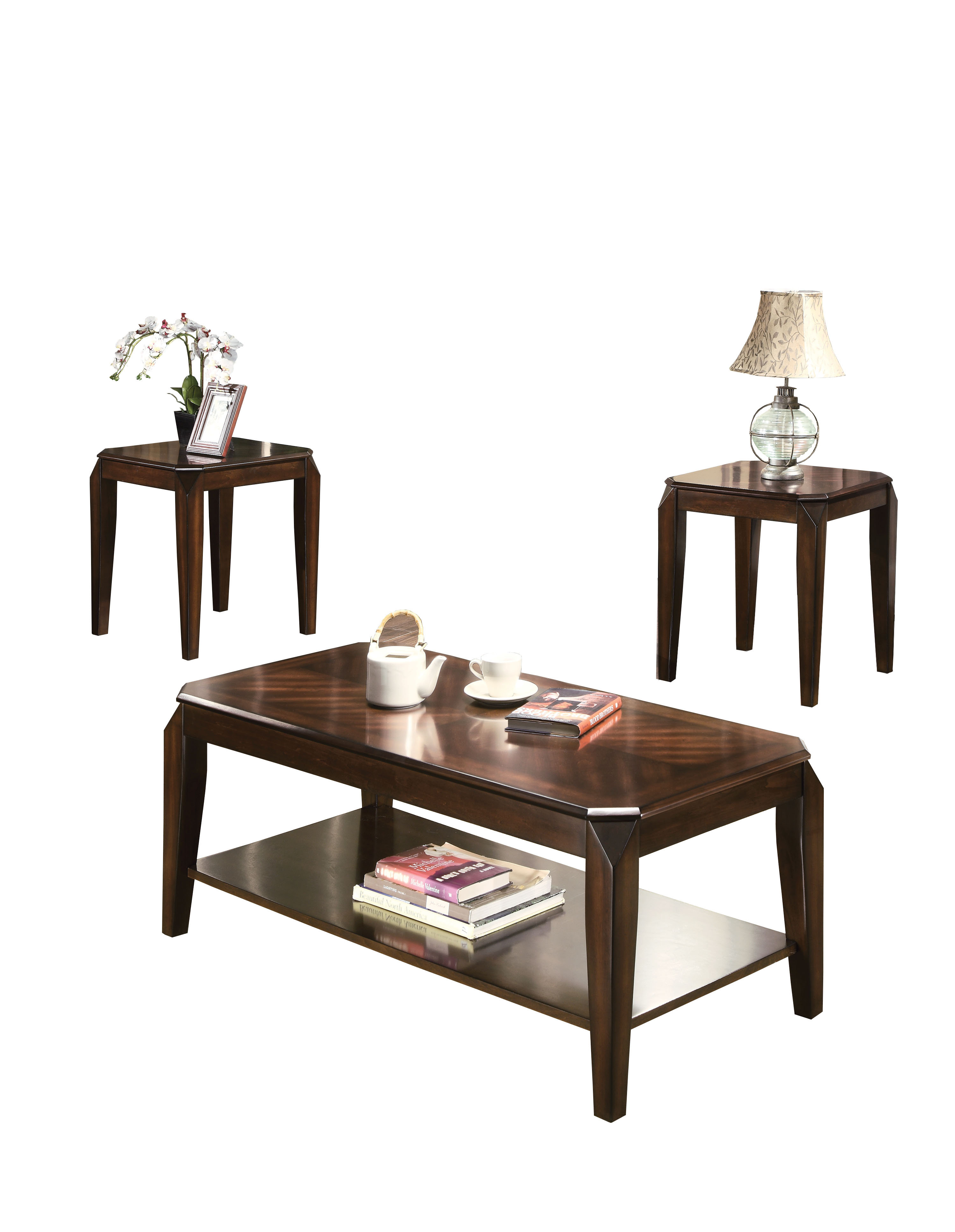 Latitude Run® Koa 3-Piece Wooden Coffee Table Set with Shelf | Wayfair