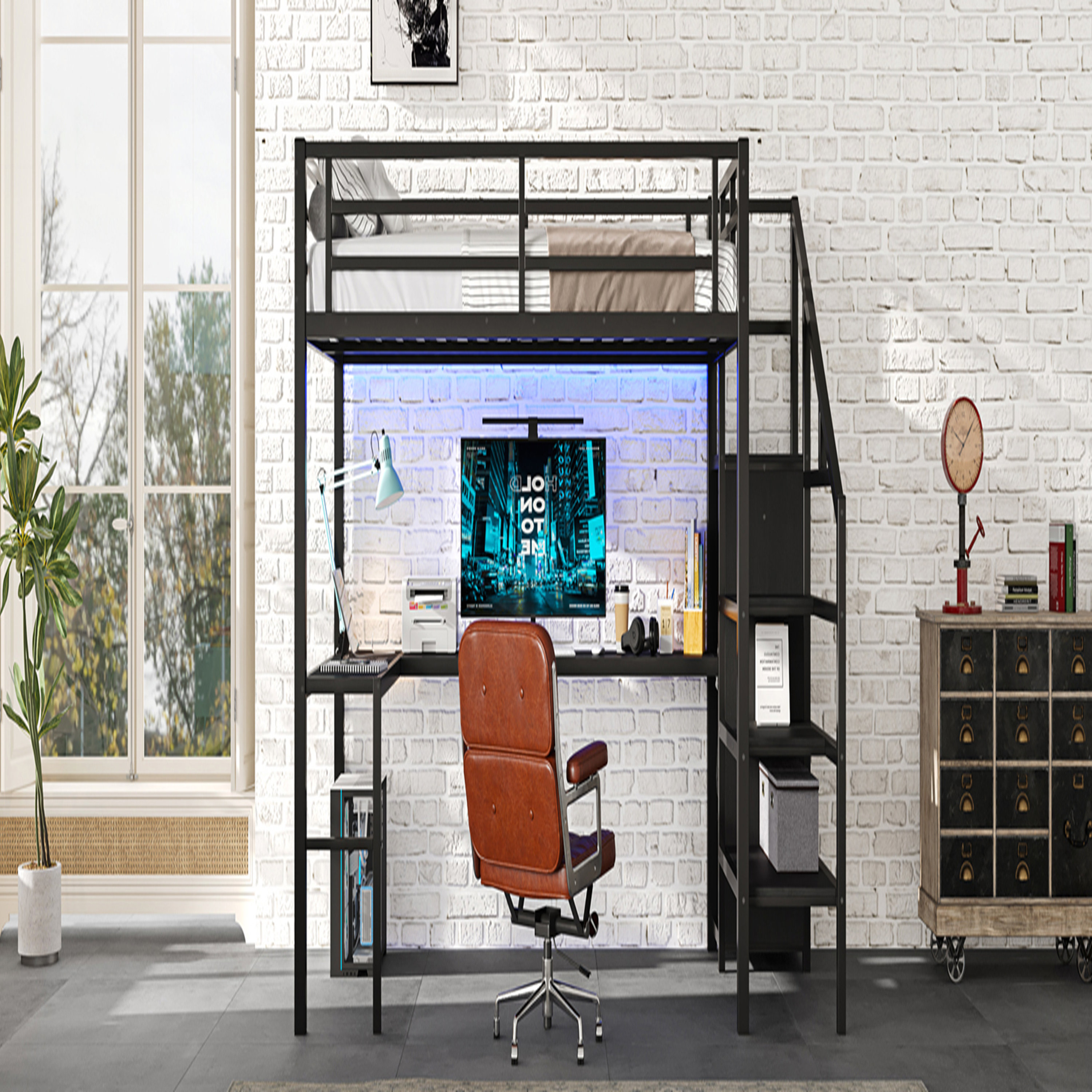 Latitude Run® Versatile Loft Bed with Integrated Desk, Wardrobe and LED for All Ages - Wayfair ...