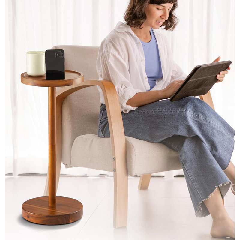 Red Barrel Studio® Compact Acacia Pedestal Side Table - Weighted Base ...