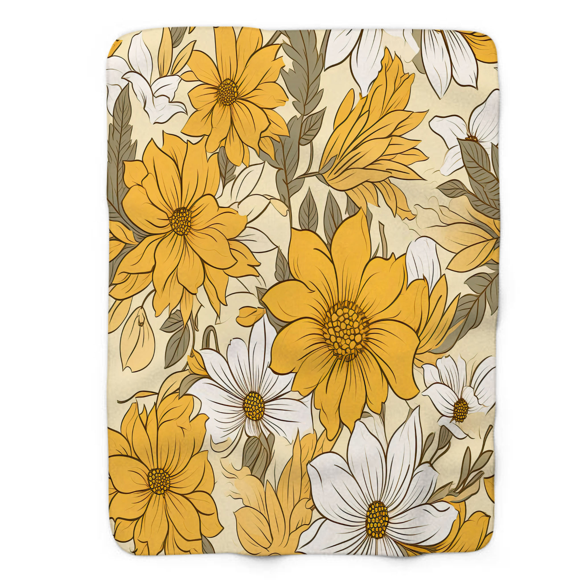MentionedYou Creamy Yellow Posies - 1 Piece Premium Sherpa Blan Throw ...