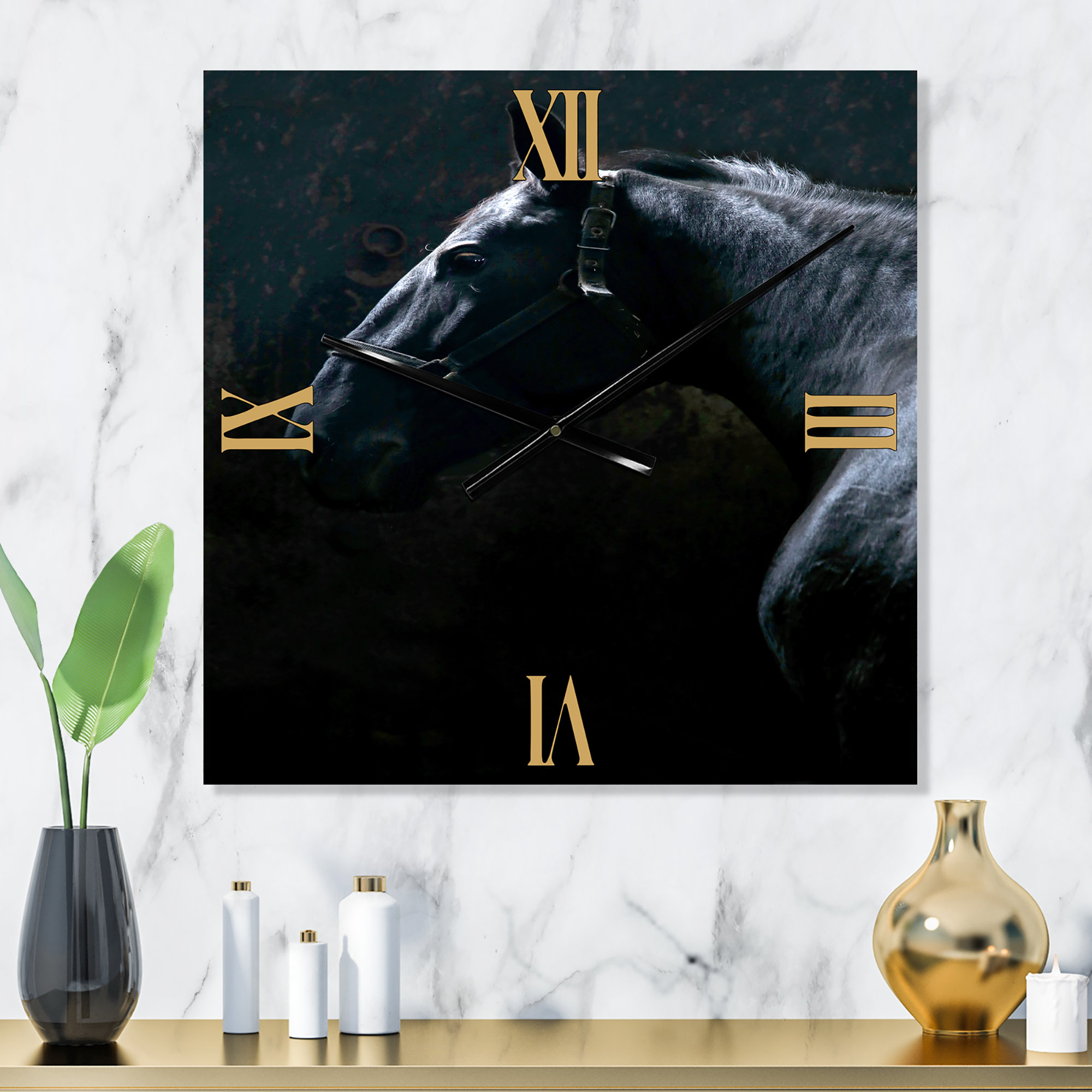 East Urban Home Portrait of Thoroughb Nonius Stallion Horse II Wall Clock | Wayfair