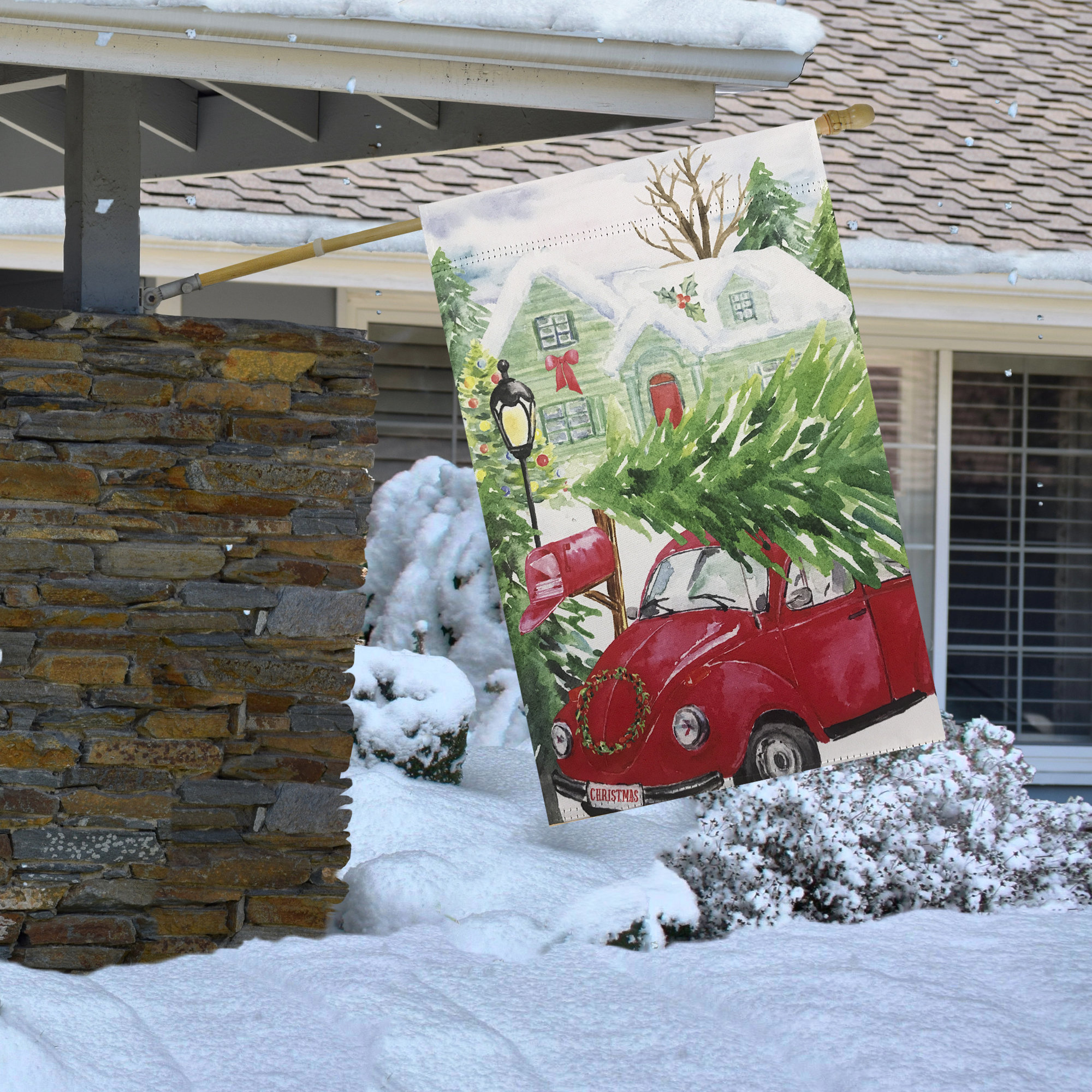 Northlight Seasonal Red Car and Christmas Tree Outdoor Garden Flag ...