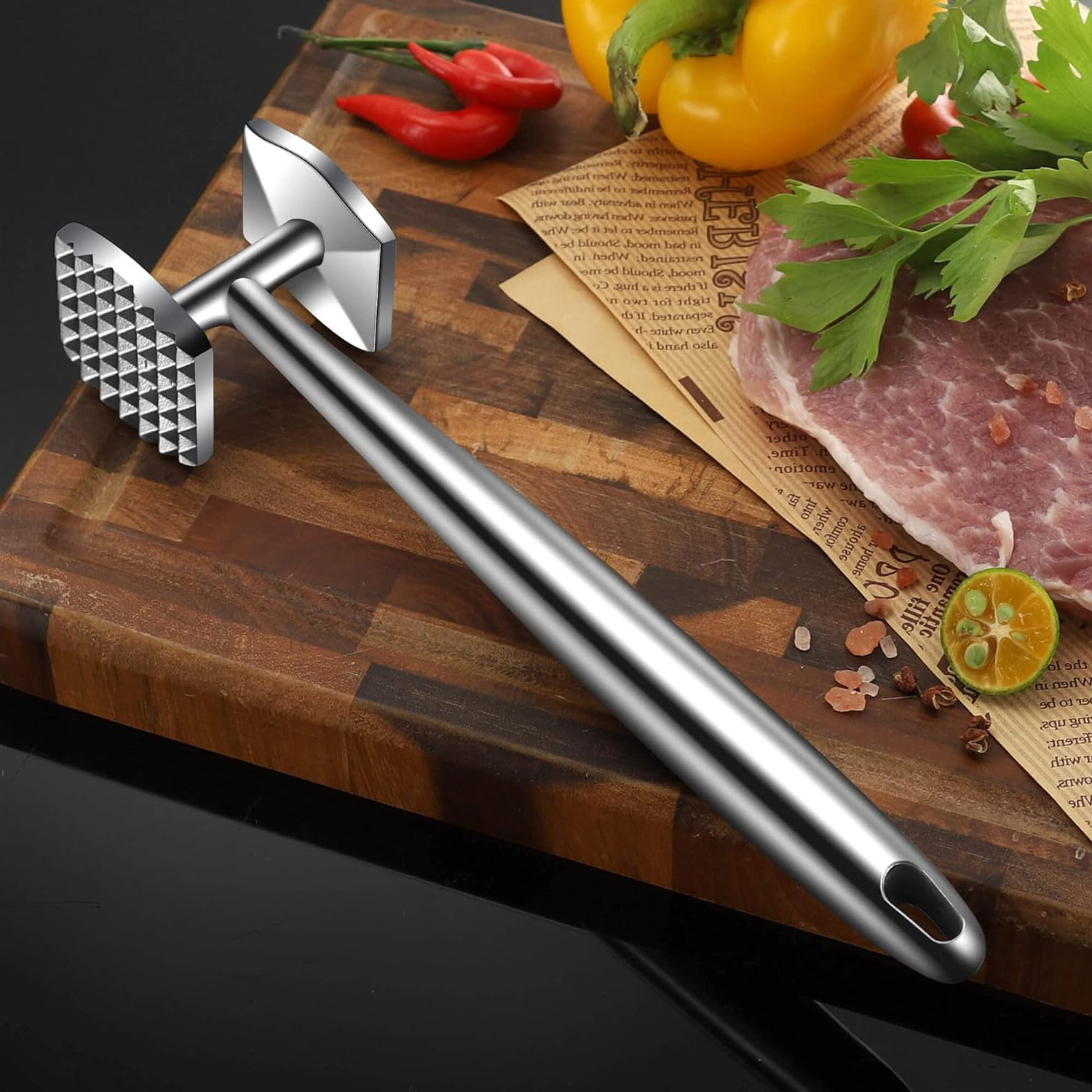PISILY Meat Tenderizer 304 Stainless Steel Meat Hammer Mallet Tool ...