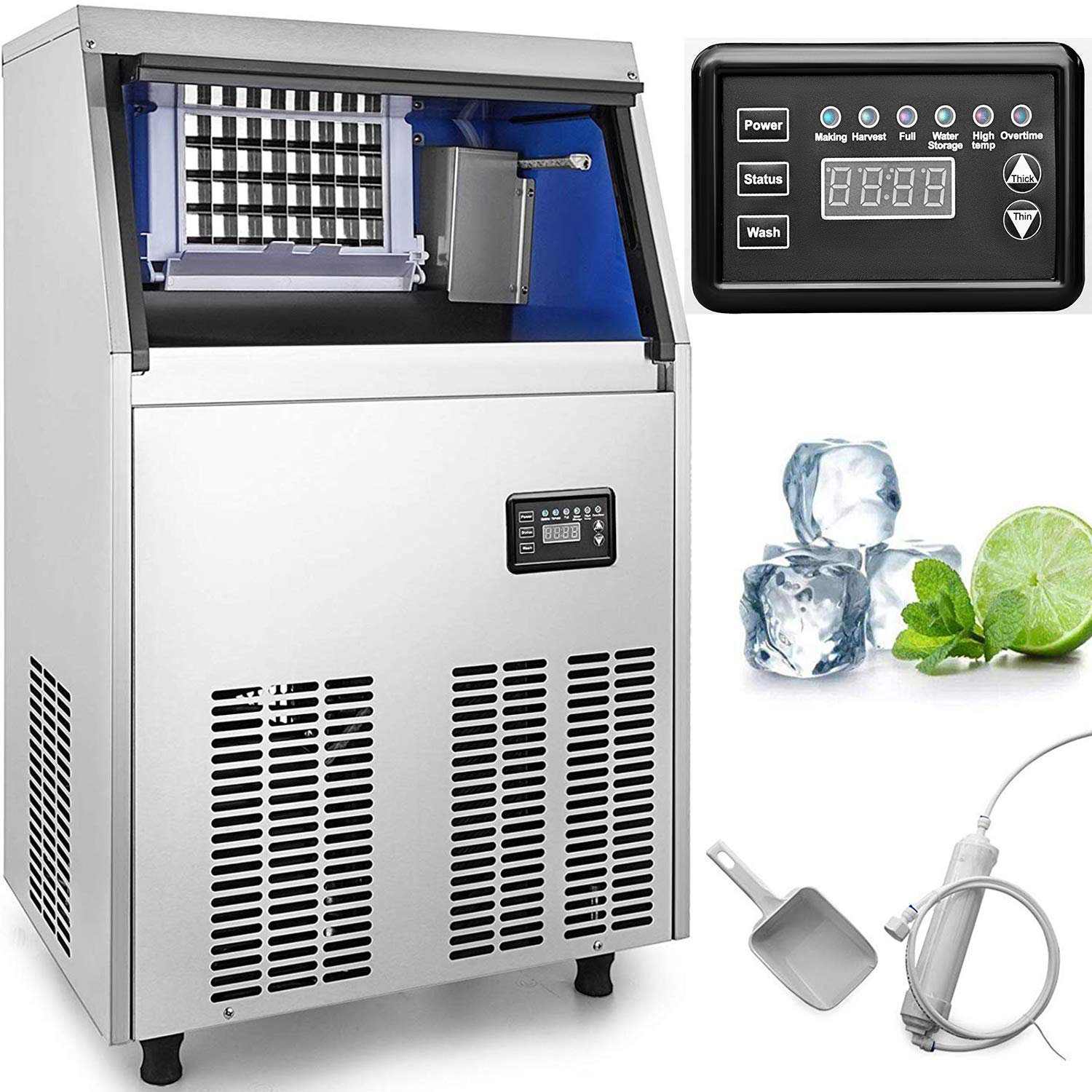 VEVOR 24H Commercial Ice Maker, Ice Cube Machine,4X8 Cubes With 33LBS ...