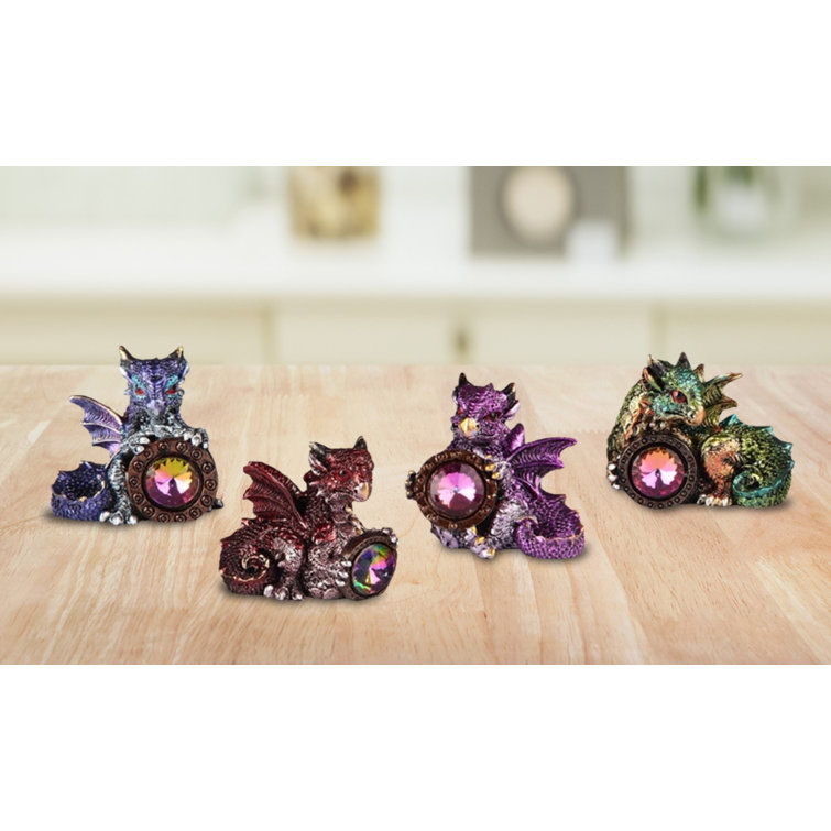 Trinx 4-Piece Mini Dragon With Jewel Set 2.25" H Blue, Purple, Red ...
