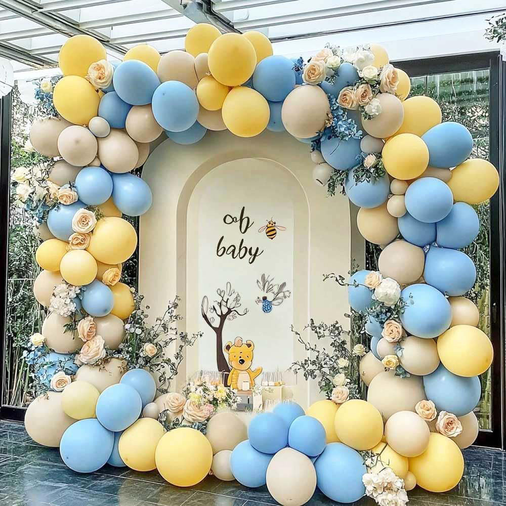 Zeki Shoggy Pastel Blue Yellow Balloon Arch Kit Double Stuffed Light ...