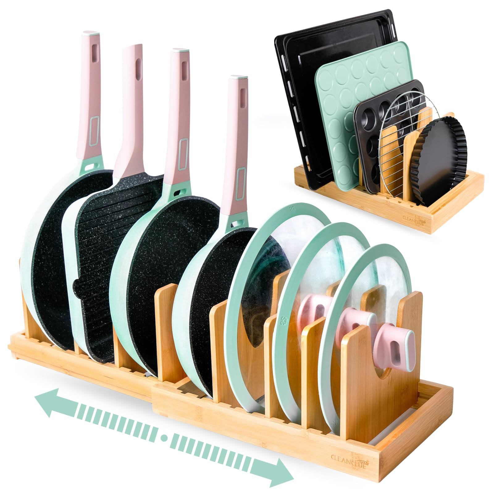 XMVJHOME Bamboo Adjustable Pot Lid Organizer Rack For Kitchen Cookware ...