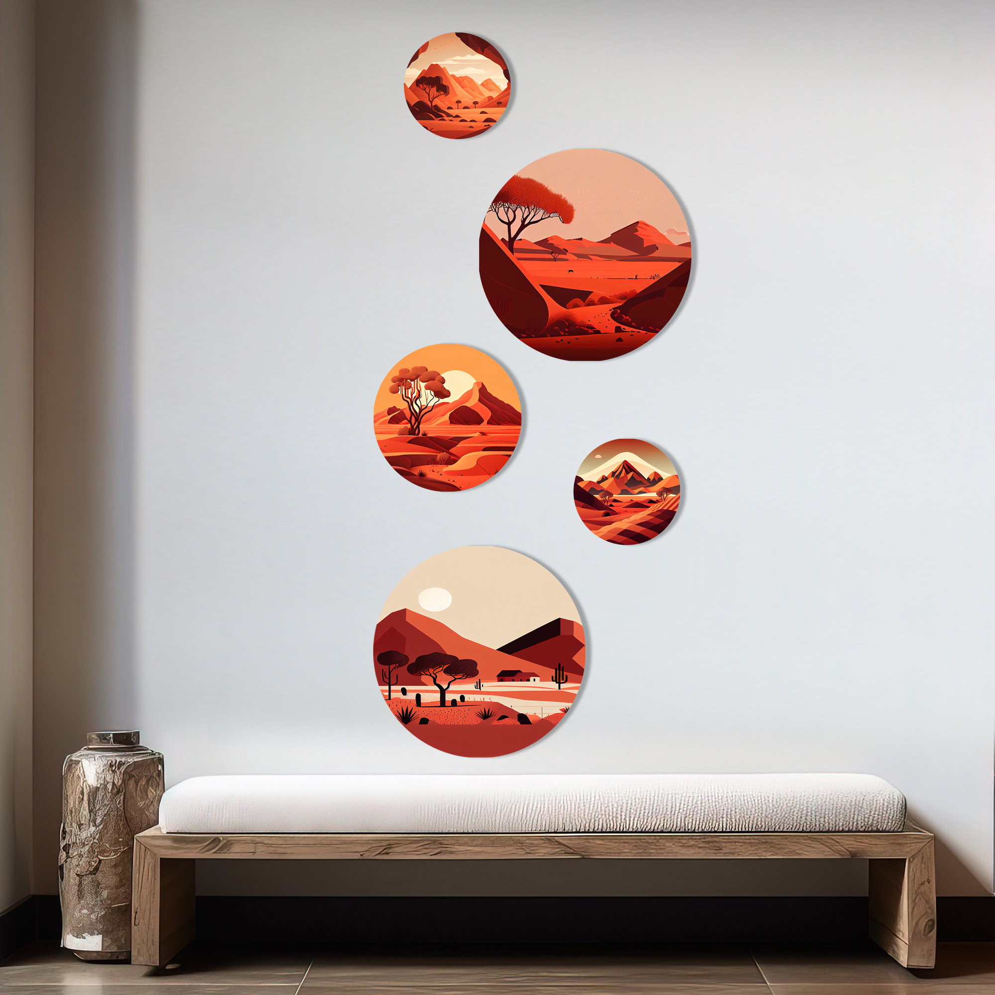 Design Art 5 Full Moon Over Terra Cotta Mountains I Wall Decor Set ...