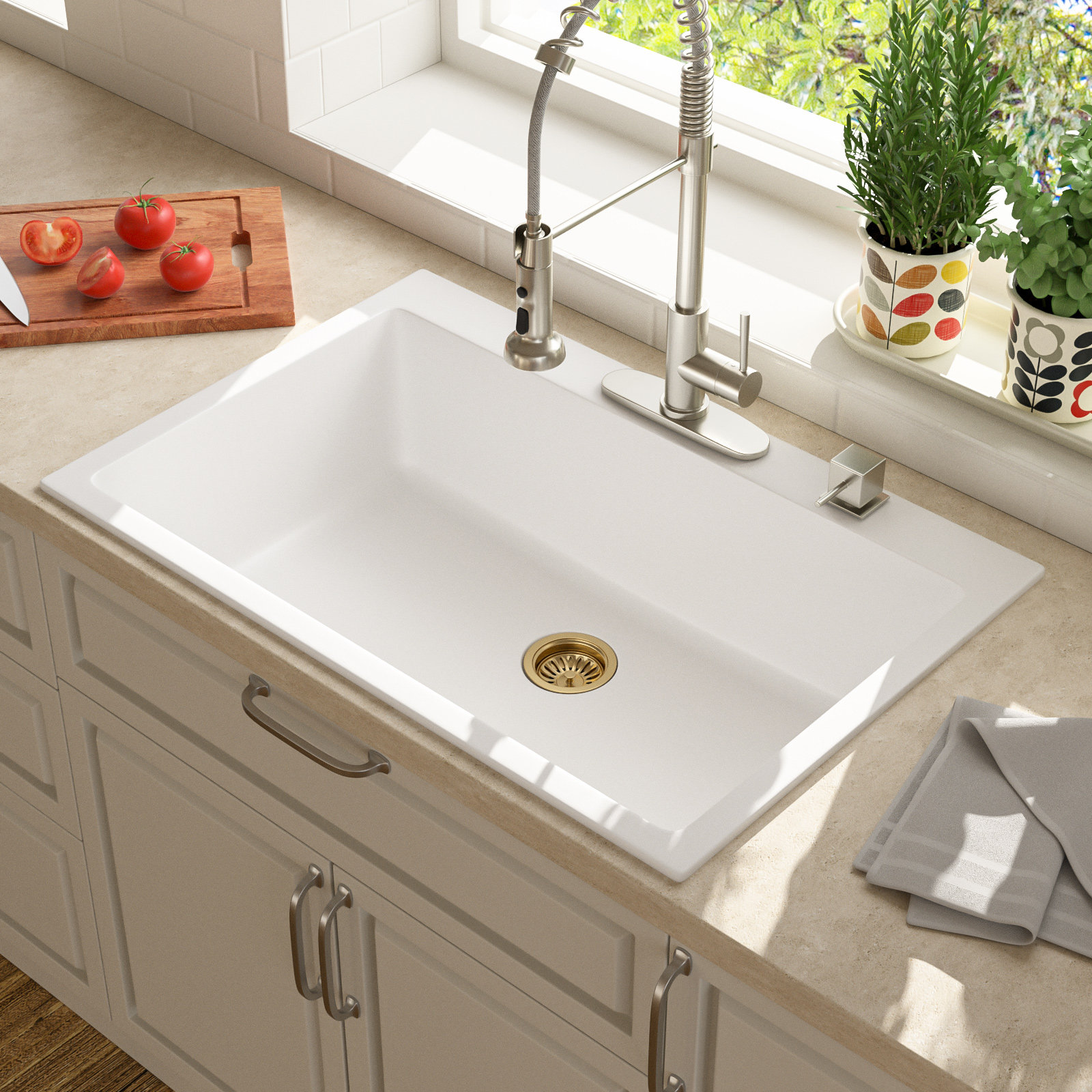 Lordear Quartz 33" X 22" Drop In Kitchen Sink with Faucet Quartz ...