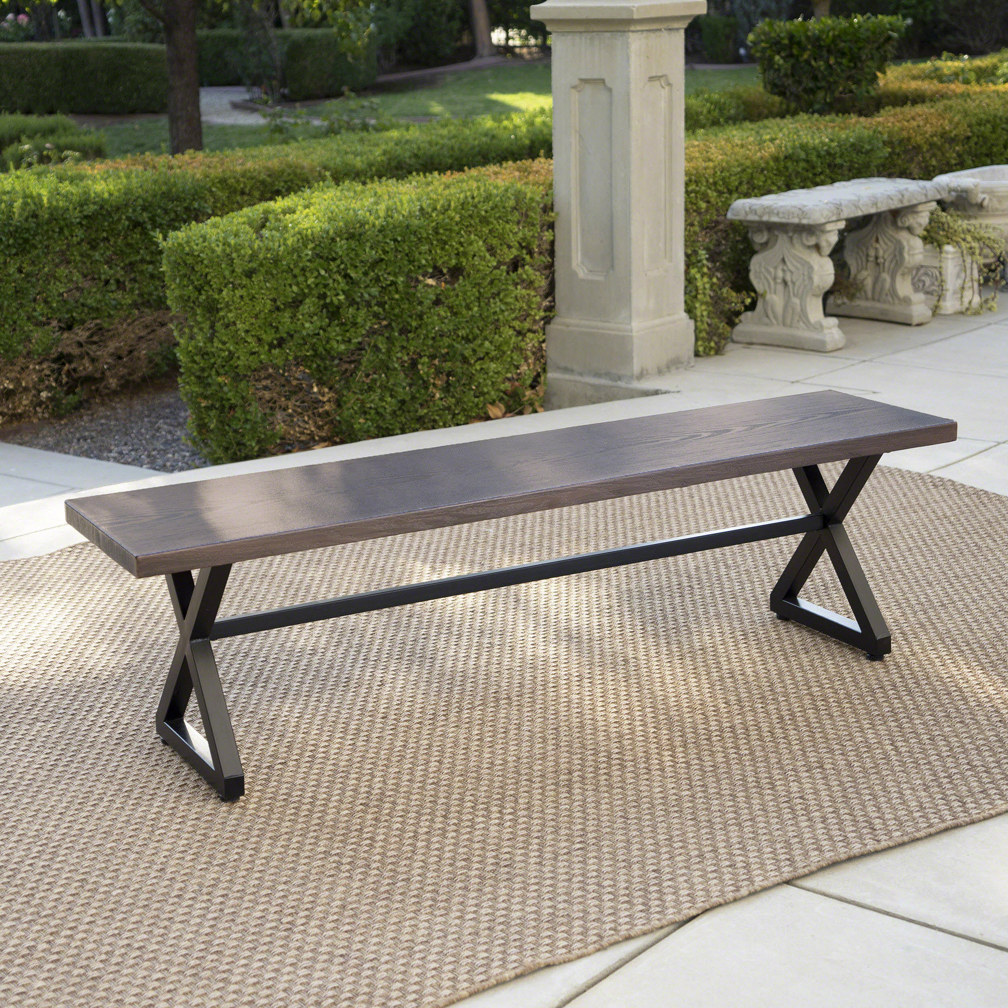 17 Stories Outdoor Aluminum Dining Bench With Steel Frame, Brown ...