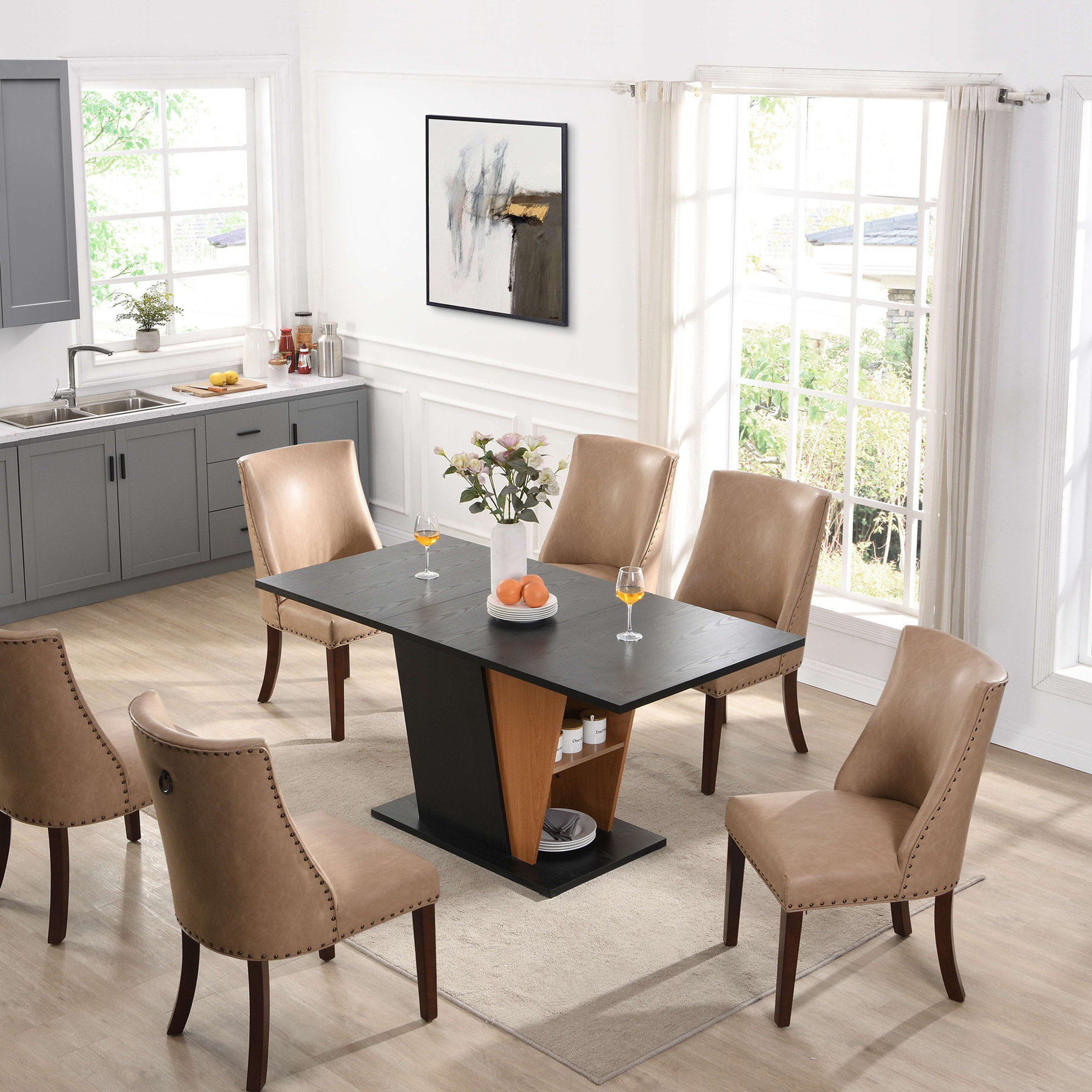 Dmond Extendable dining table with built-in storage cabinets | Wayfair