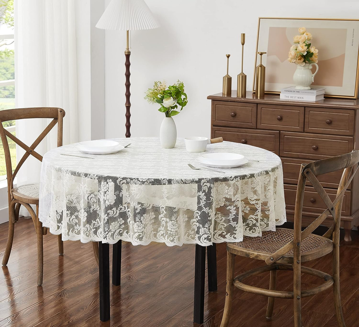 Charlton Home Keilly Round Floral Wedding Lace Tablecloth & Reviews ...