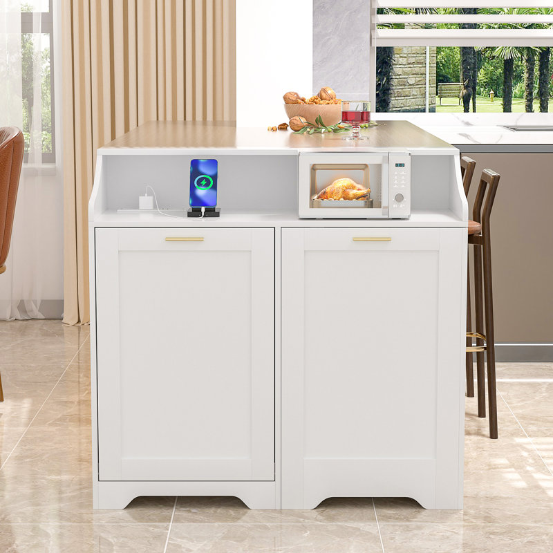 Vecelo Tilt Out Trash Cabinet With Kitchen Storage Cabinet Power Outlet ...