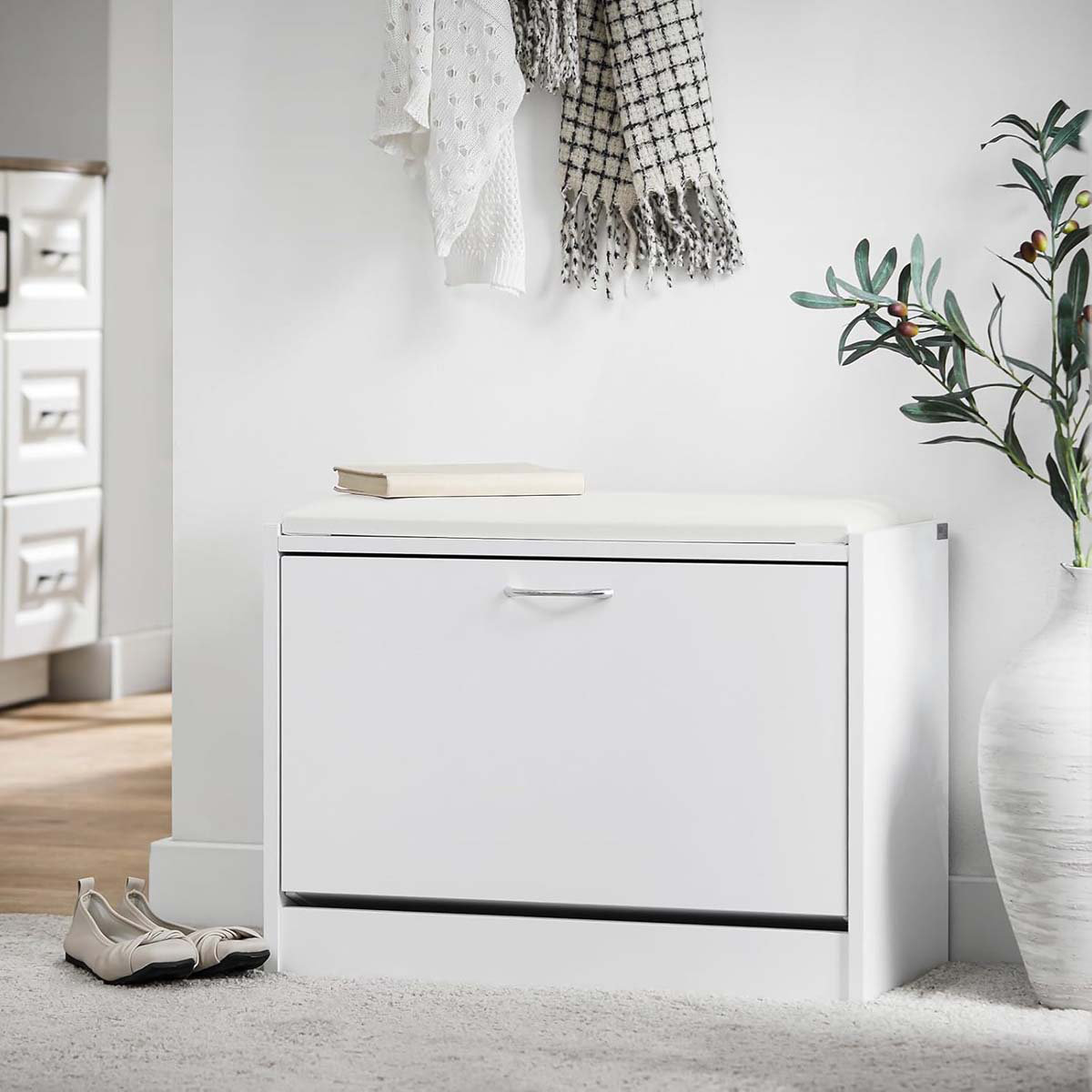 Latitude Run® Small Shoe Storage Bench Cabinet,Narrow Shoe Rack With ...