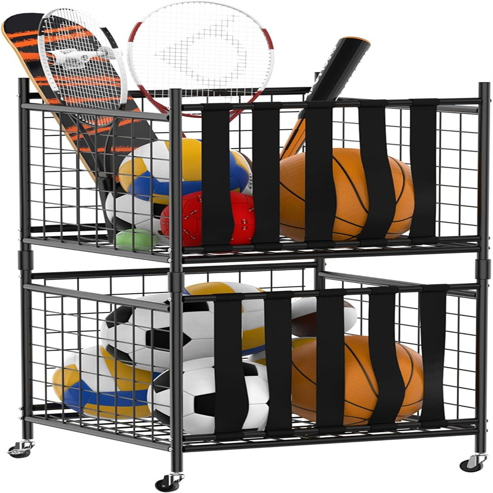 Inbox Zero Garage Sports Equipment Organizer, Ball Storage Rack Indoor ...